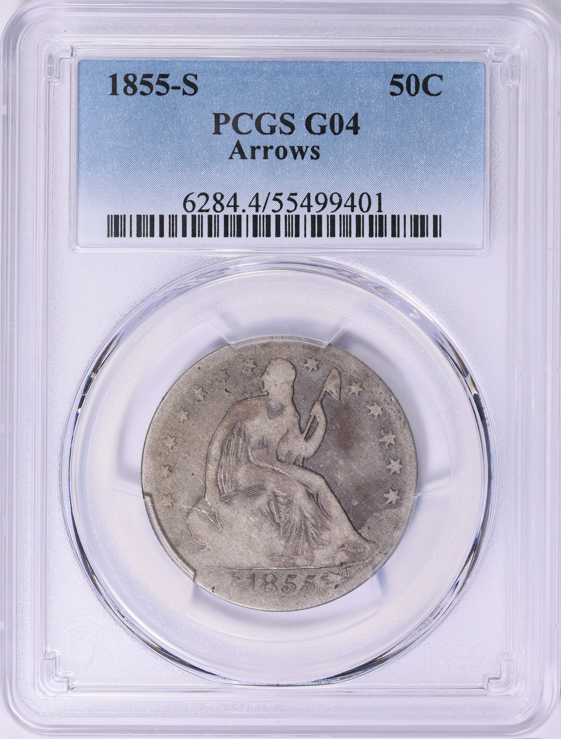 1855-S Seated Liberty Half Dollar Arrows PCGS G-04 (Item 1781216) | GreatCollections Coin Auctions