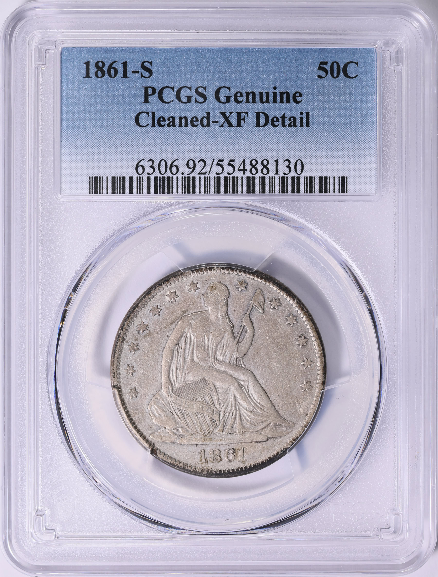 1861-S Seated Liberty Half Dollar PCGS Genuine XF Details (Item 1781224) | GreatCollections Coin ...