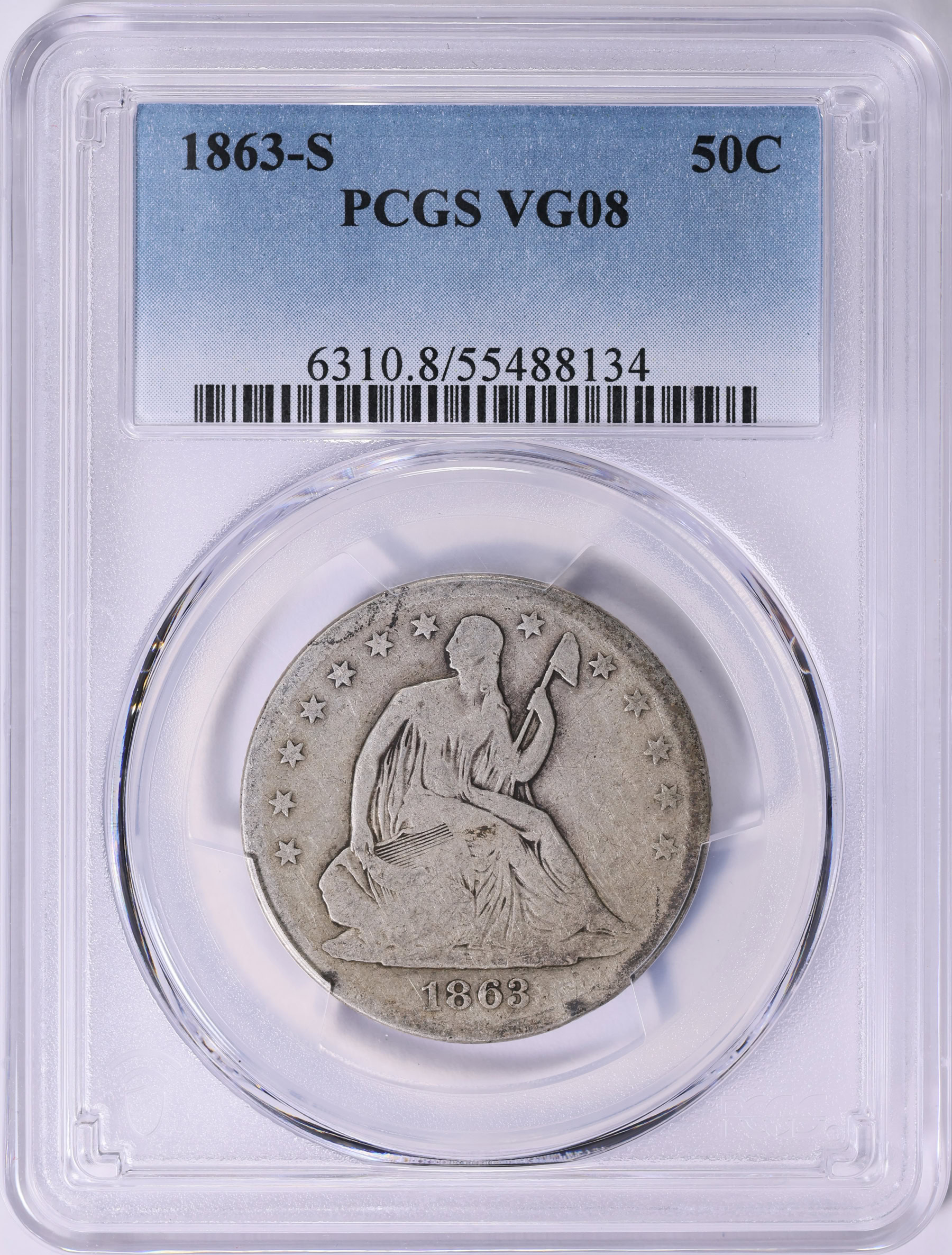 1863-S Seated Liberty Half Dollar PCGS VG-08 (Item 1781228) | GreatCollections Coin Auctions