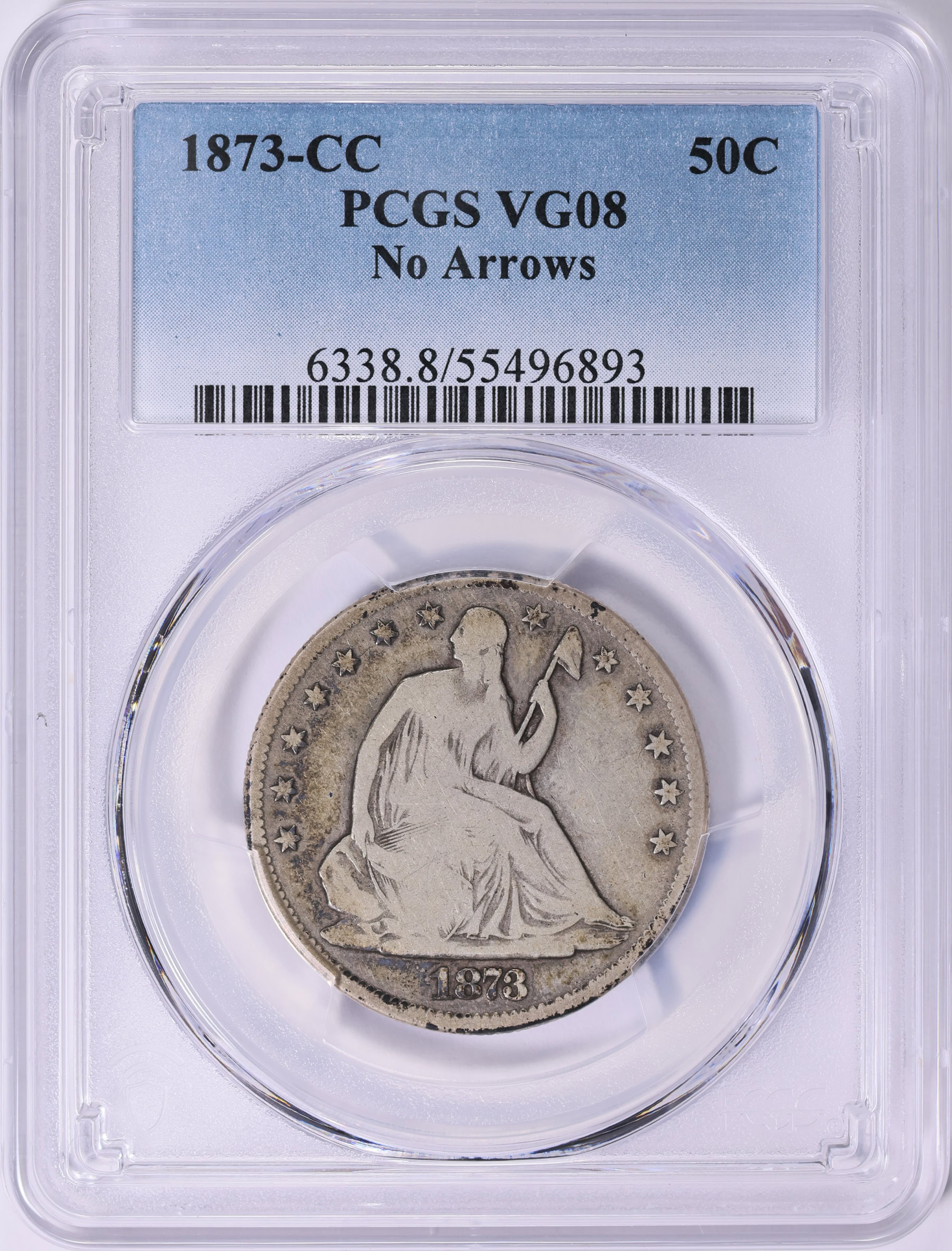 1873-CC Seated Liberty Half Dollar No Arrows PCGS VG-08 (Item 1781233) | GreatCollections Coin ...