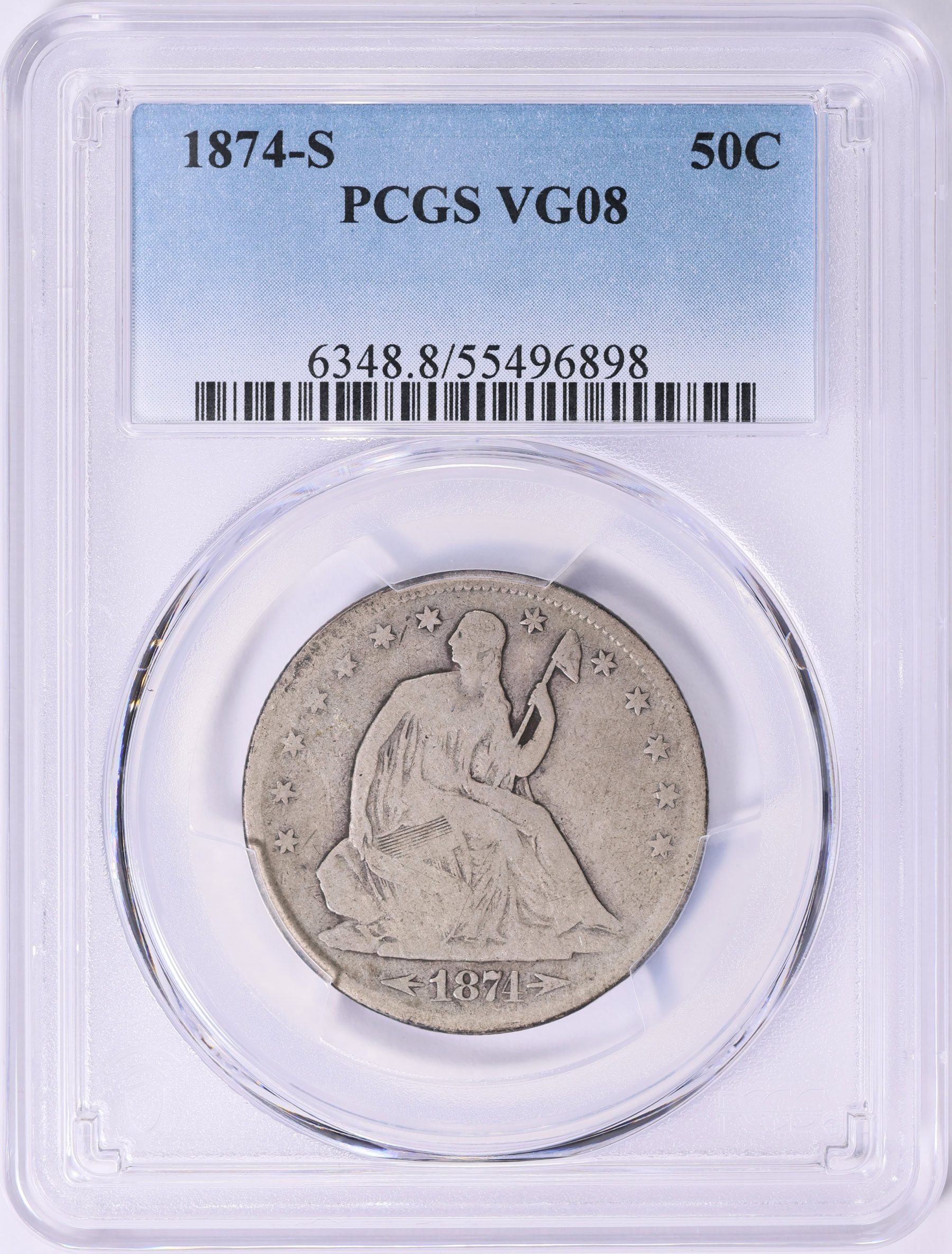1874-S Seated Liberty Half Dollar Arrows PCGS VG-08 (Item 1781238) | GreatCollections Coin Auctions