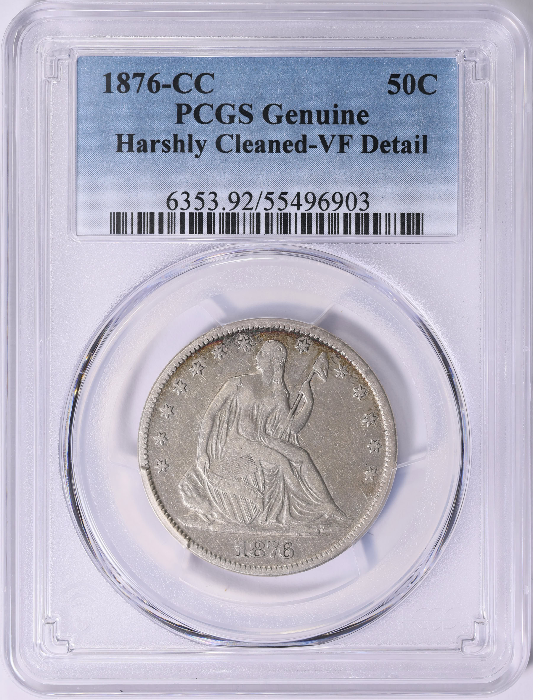 1876-CC Seated Liberty Half Dollar PCGS Genuine VF Details (Item 1781243) | GreatCollections ...