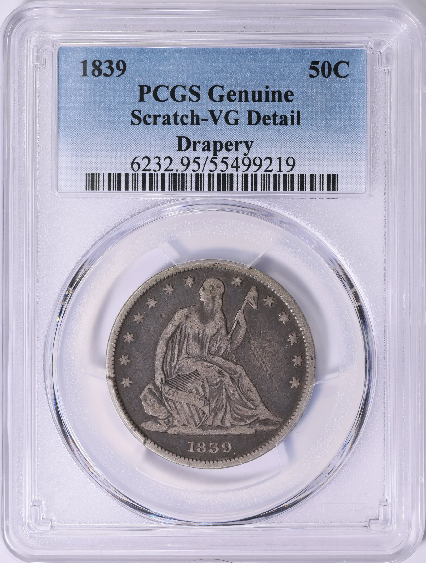 1839 Seated Liberty Half Dollar Drapery PCGS Genuine VG Details (Item 1781250 ...