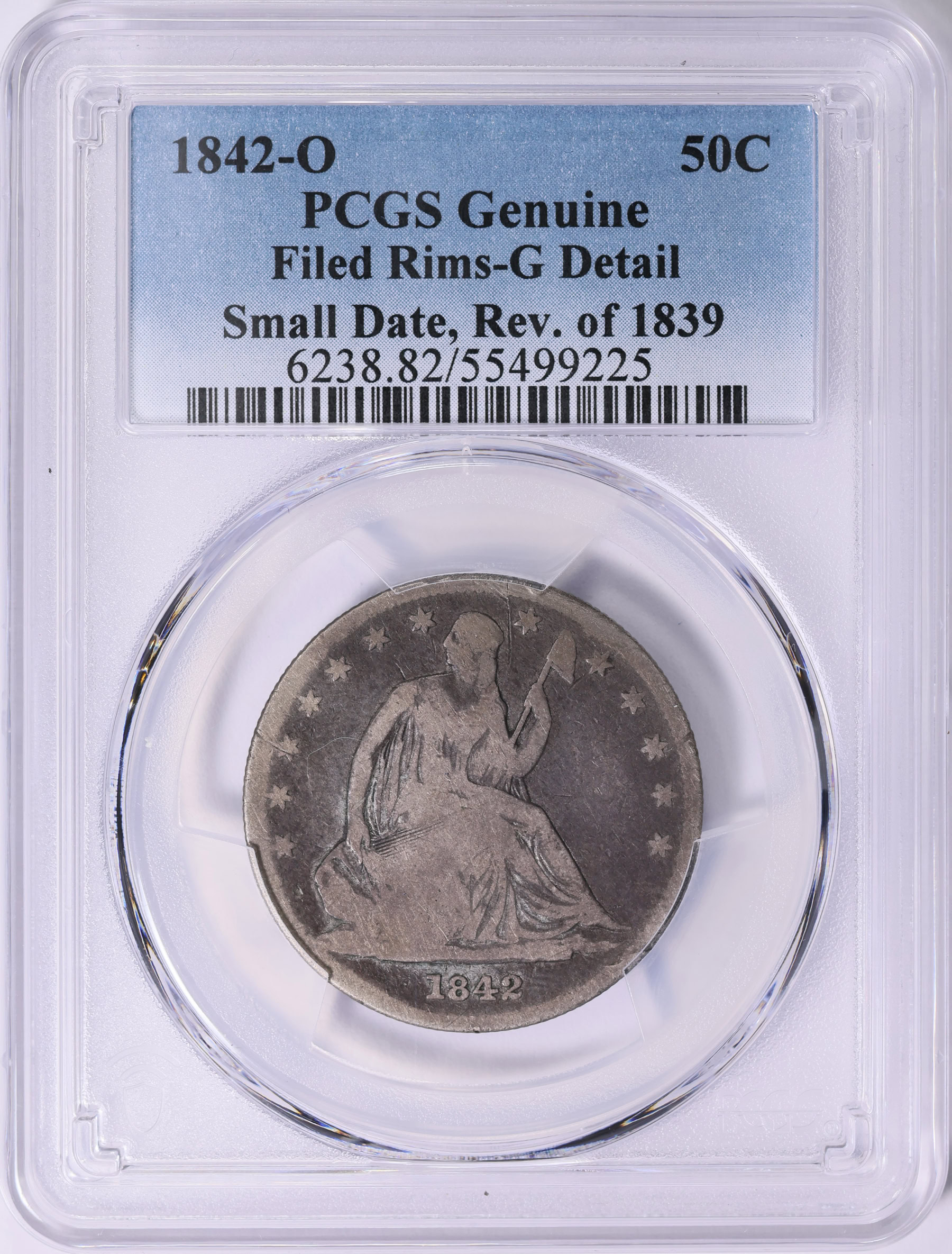 1842-O Seated Liberty Half Dollar Small Date, Reverse of 1839 PCGS Genuine Good Details (Item ...