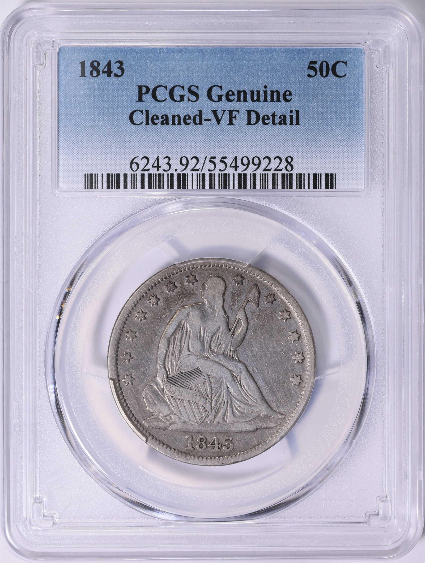 1843 Seated Liberty Half Dollar PCGS Genuine VF Details (Item 1781259) | GreatCollections Coin ...