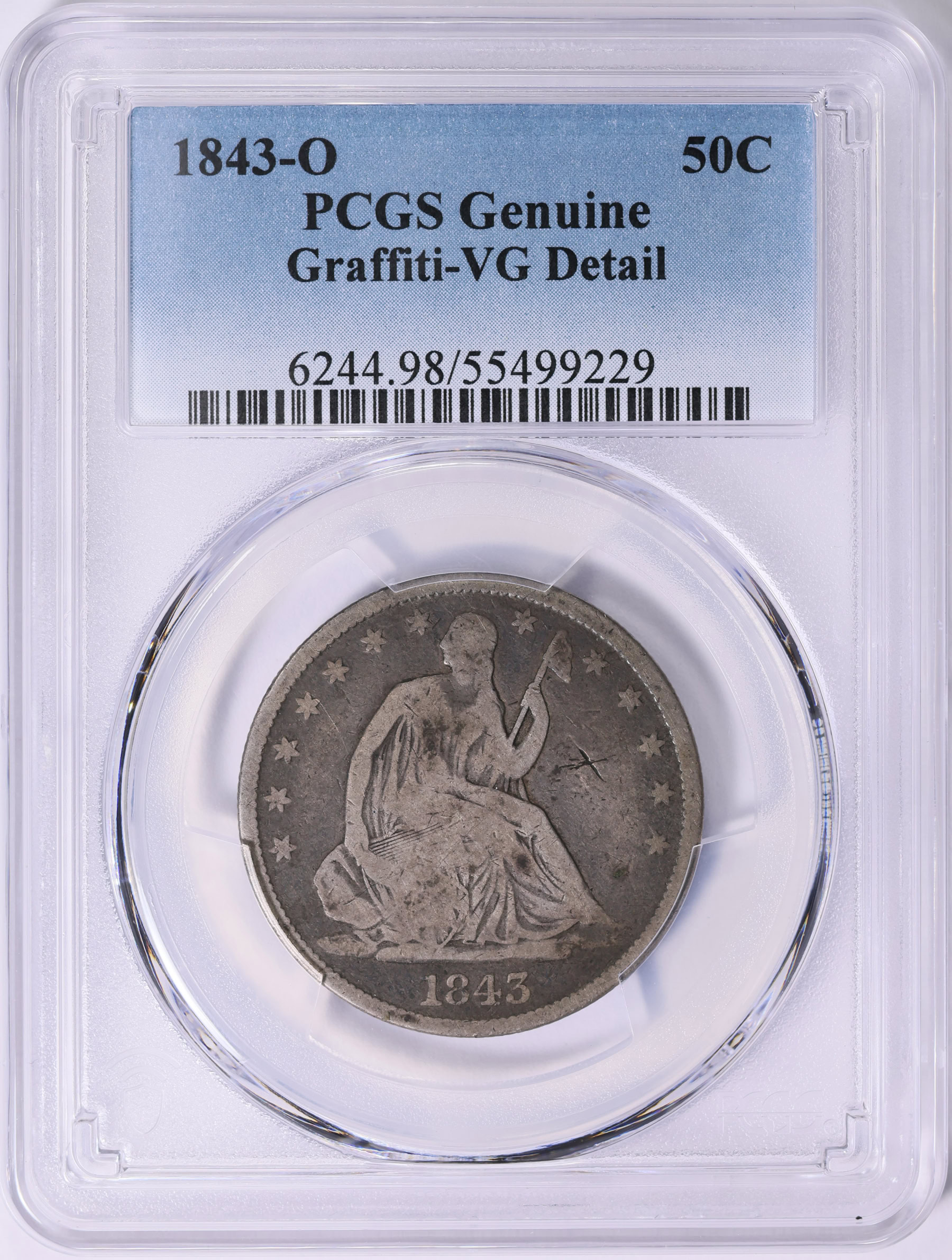 1843-O Seated Liberty Half Dollar PCGS Genuine VG Details (Item 1781260) | GreatCollections Coin ...