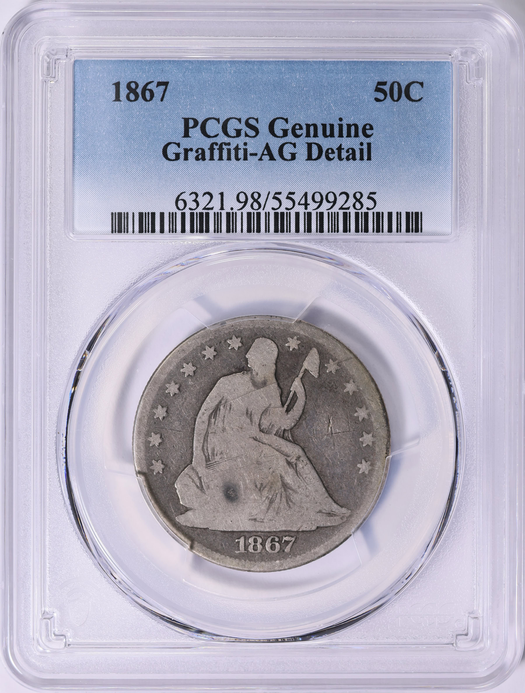 1867 Seated Liberty Half Dollar PCGS Genuine AG Details (Item 1781276) | GreatCollections Coin ...