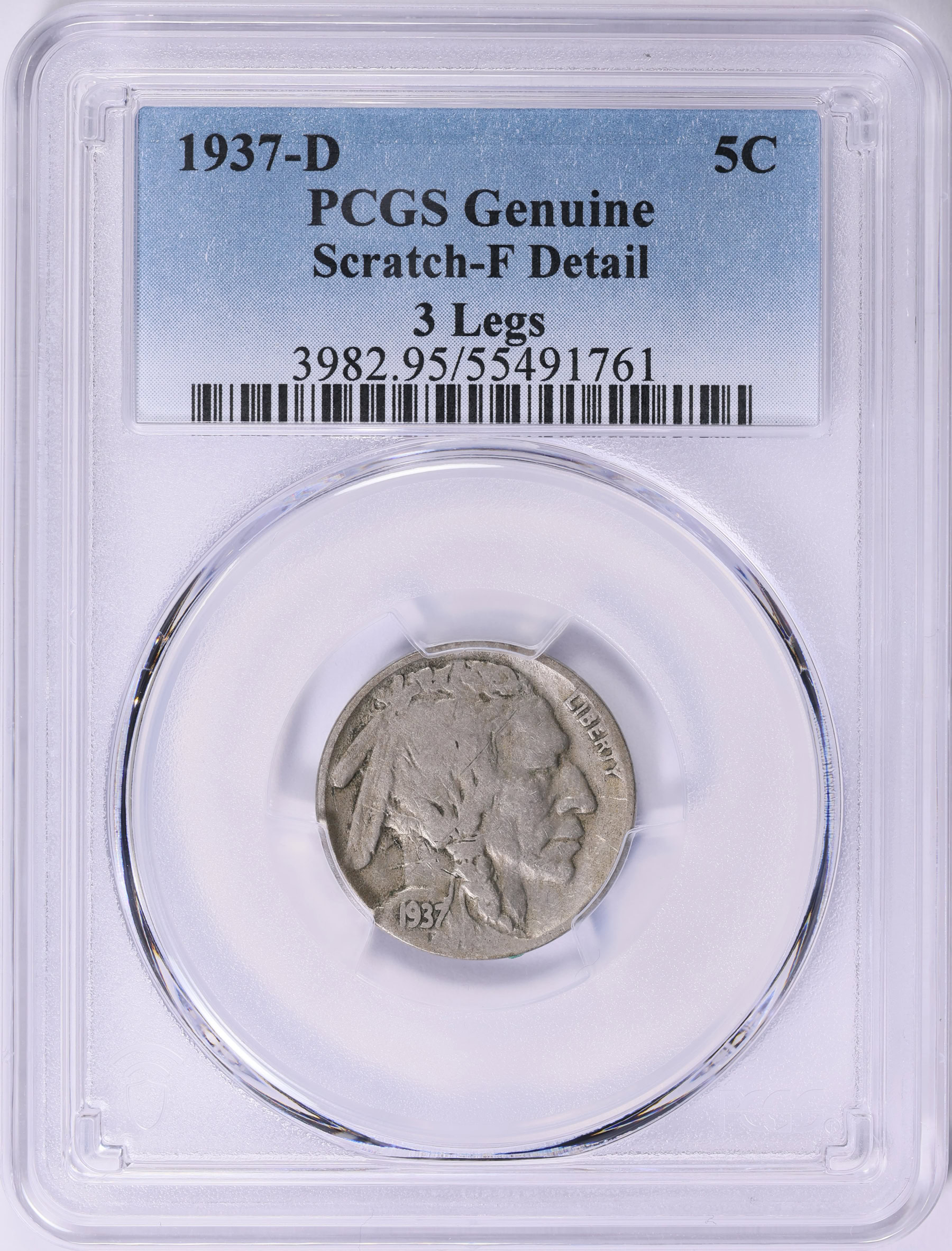 1937-D Buffalo Nickel 3 Legs PCGS Genuine Fine Details (Item 1781312) | GreatCollections Coin ...