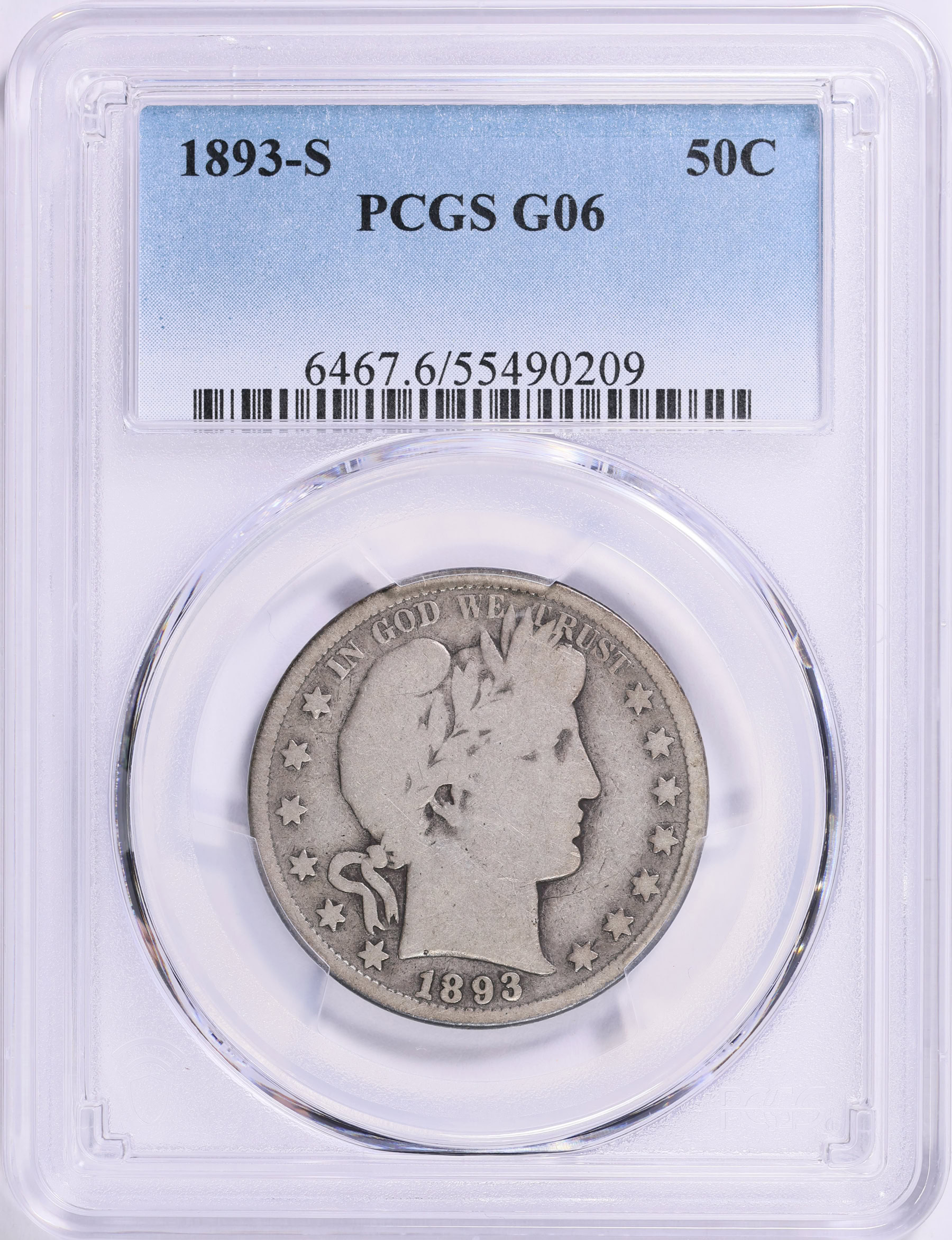 1893-S Barber Half Dollar PCGS G-06 (Item 1781342) | GreatCollections Coin Auctions