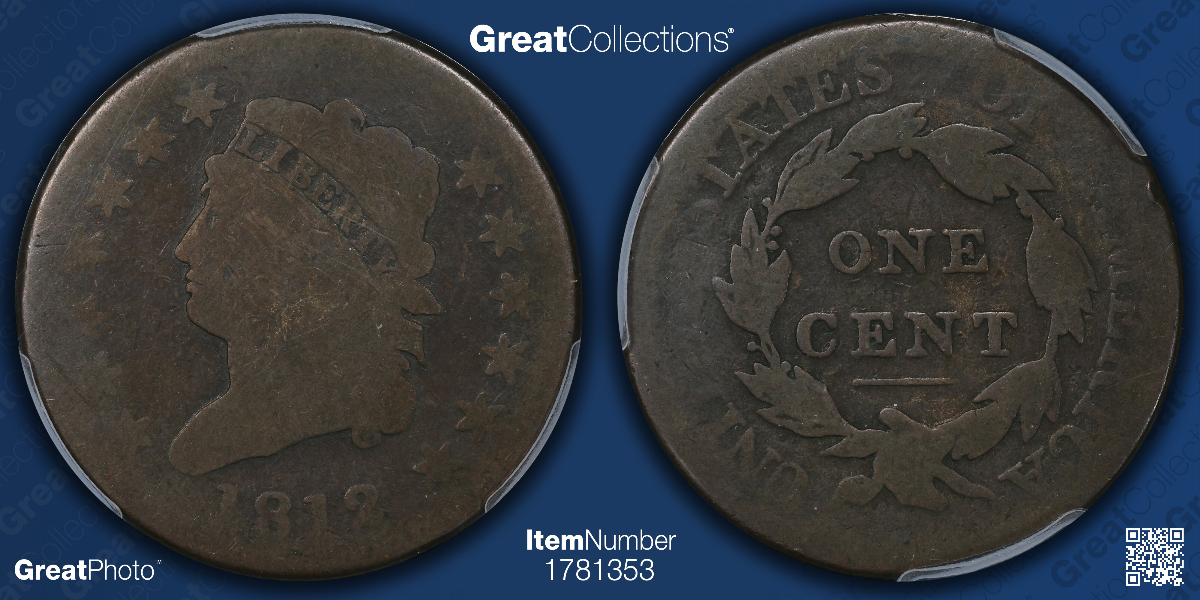 1812 Classic Cent Large Date PCGS AG-03 BN (Item 1781353 ...