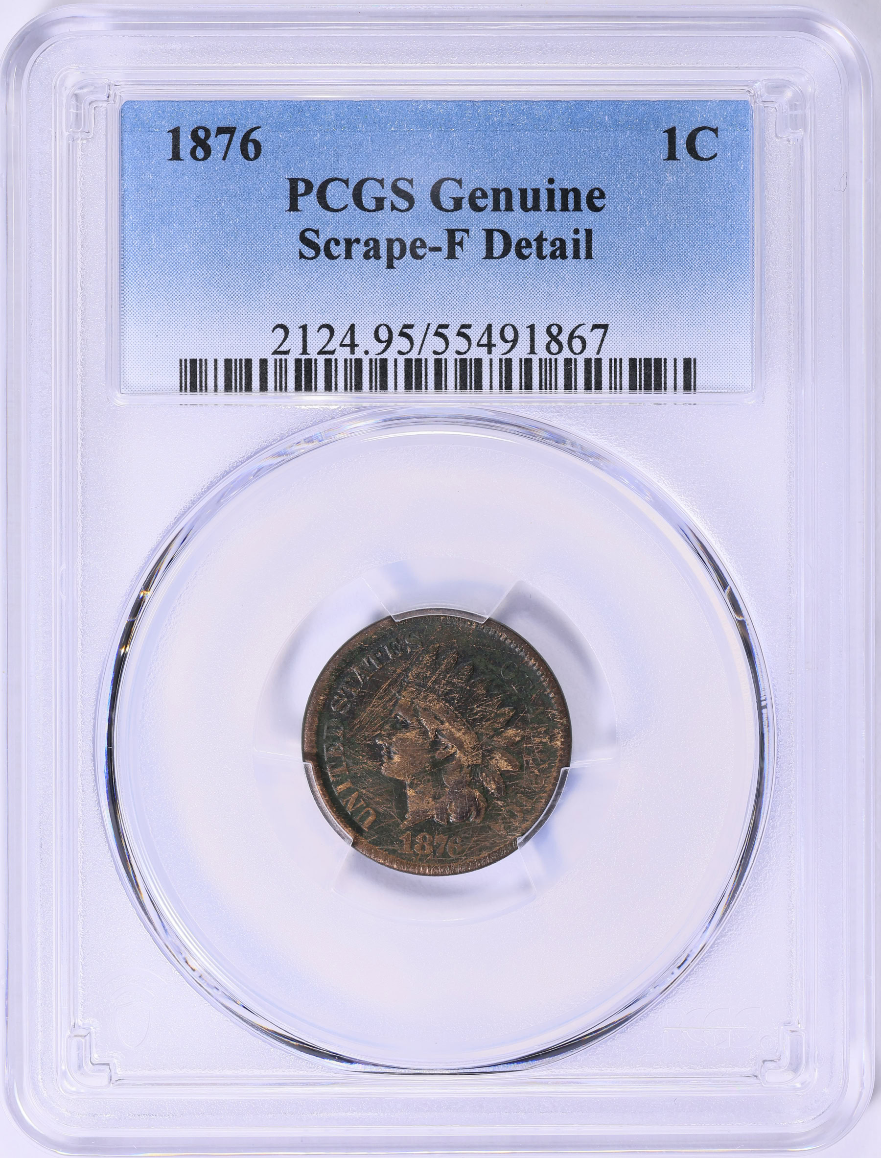 1876 Indian Cent PCGS Genuine Fine Details (Item 1781390) | GreatCollections Coin Auctions