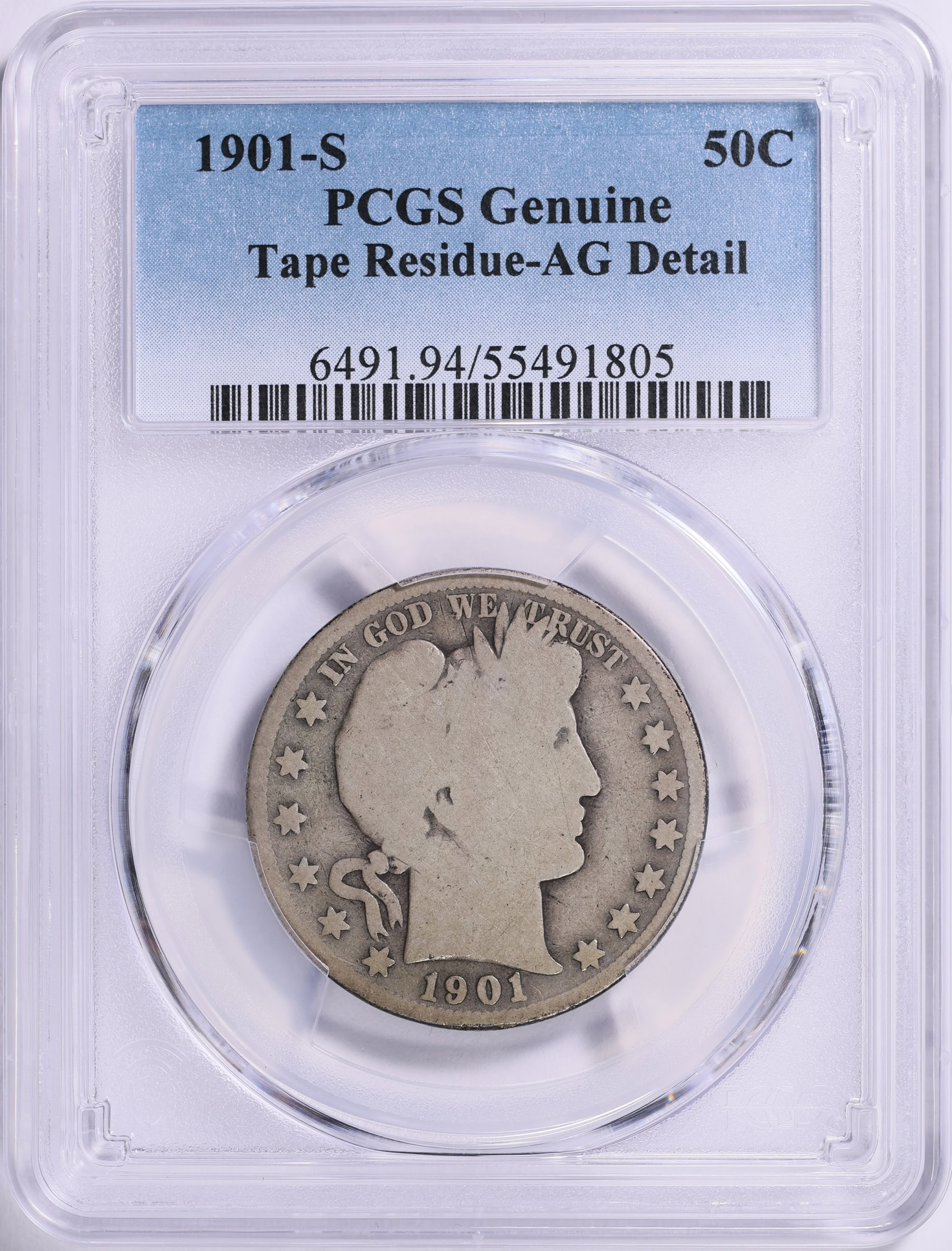 1901-S Barber Half Dollar PCGS Genuine AG Details (Item 1781413) | GreatCollections Coin Auctions