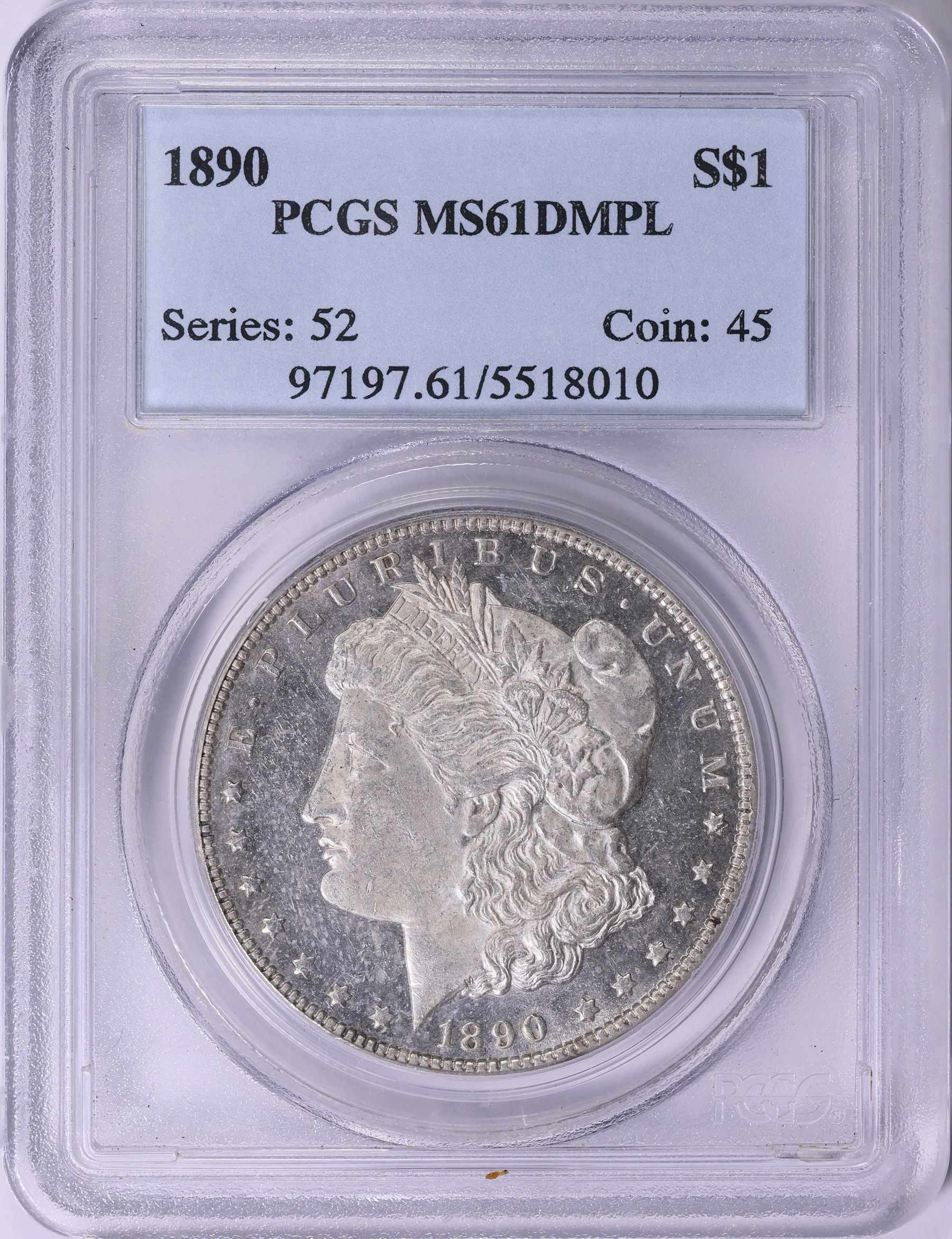 1890 Morgan Silver Dollar PCGS MS-61 DMPL (Item 1781484) | GreatCollections Coin Auctions