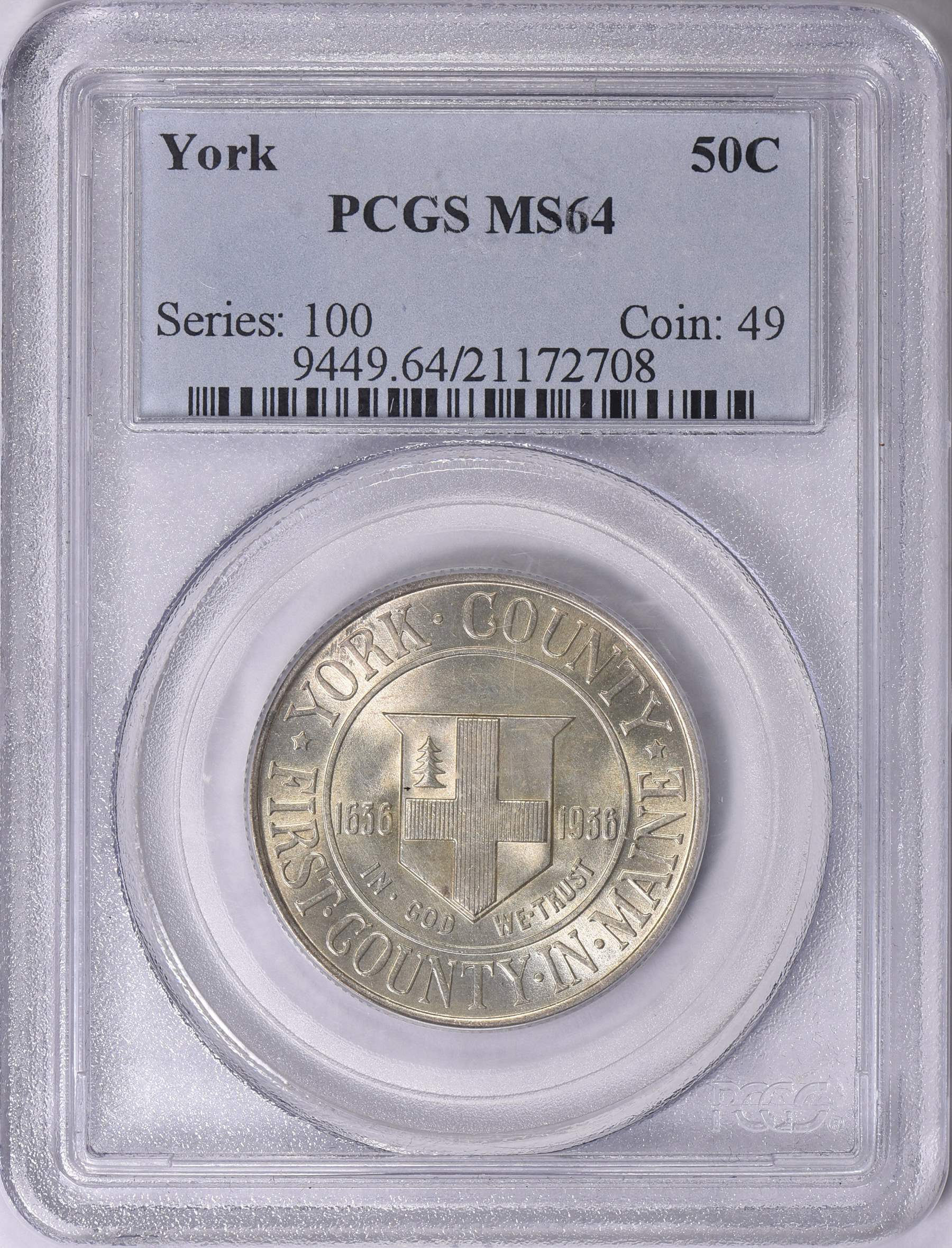 1936 York County, Maine, Tercentenary Half Dollar PCGS MS-64 (Item ...