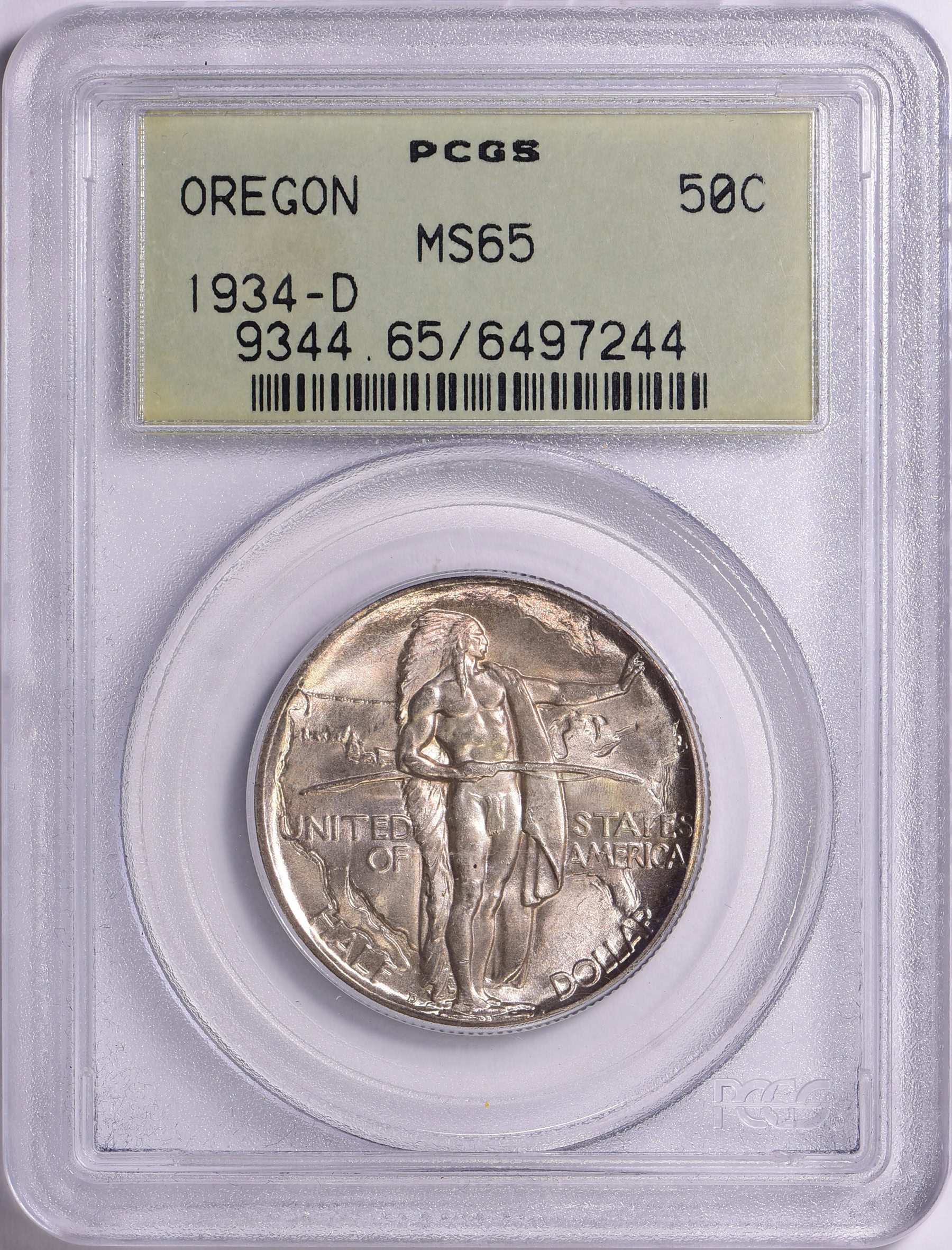 1934-D Oregon Trail Memorial Half Dollar PCGS MS-65 OGH (Item 1781527) | GreatCollections Coin ...