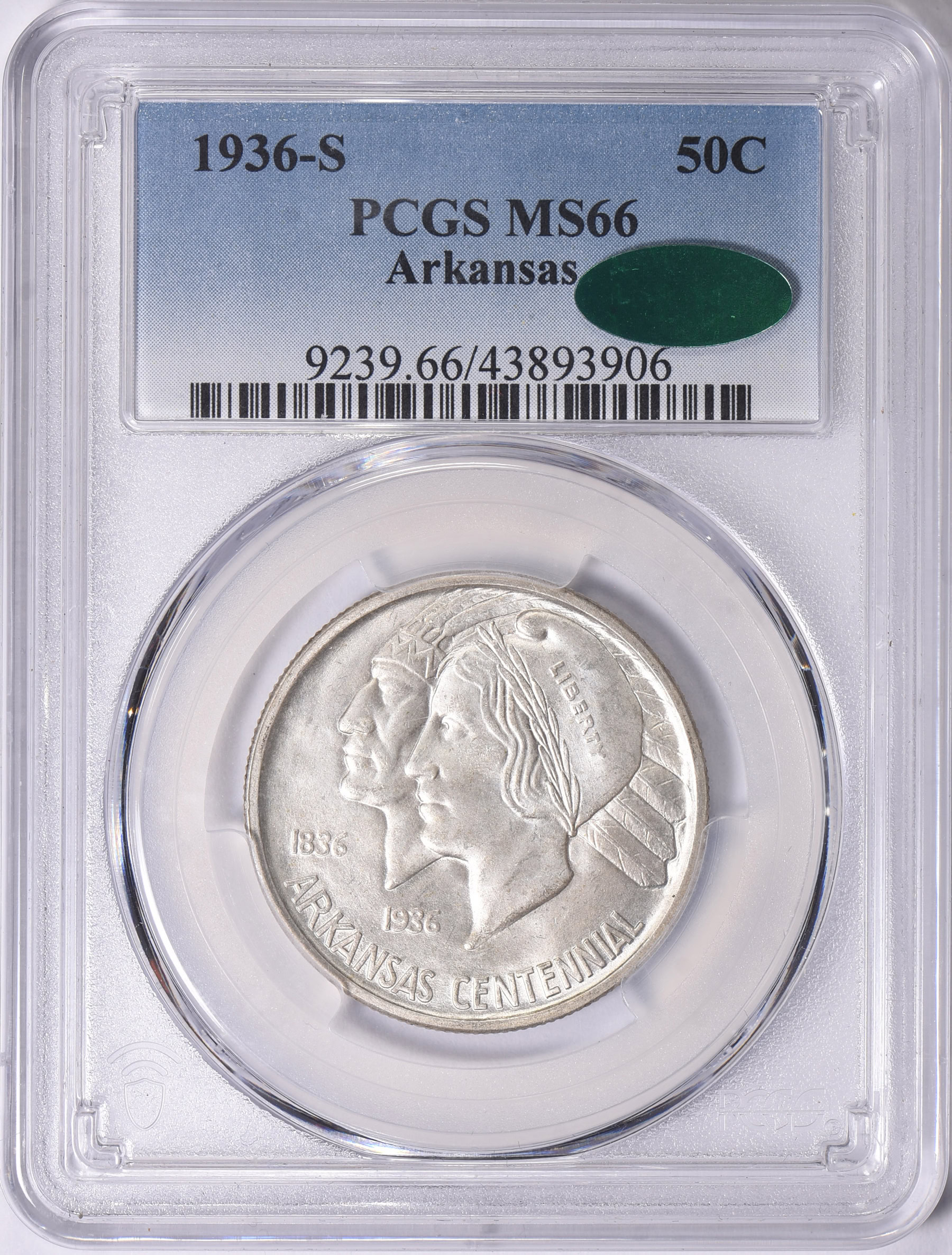 1936-S Arkansas Centennial Half Dollar PCGS MS-66 (CAC Green) (Item ...