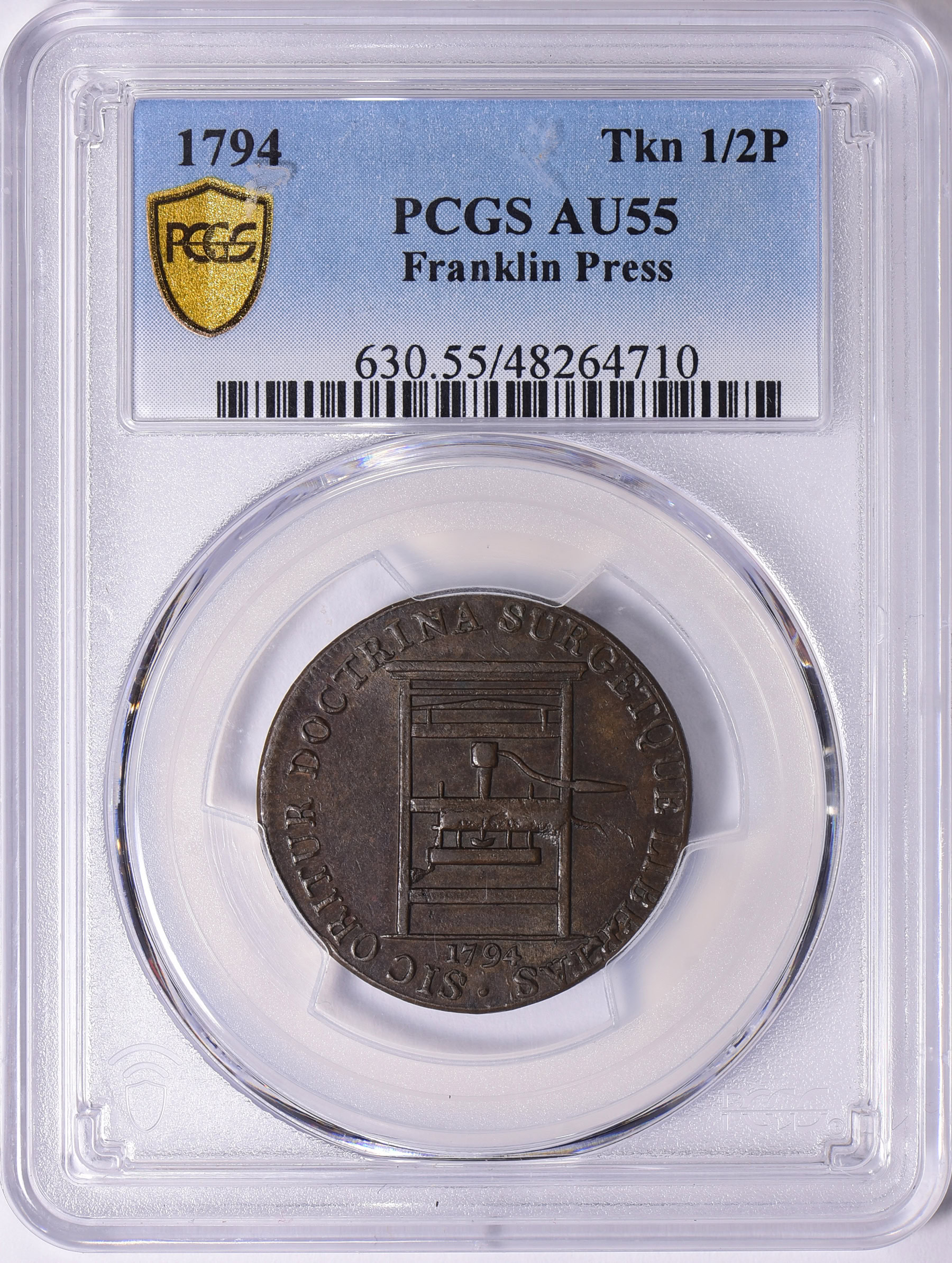1794 Franklin Press Token Plain Edge PCGS AU-55 (Item 1781596 ...