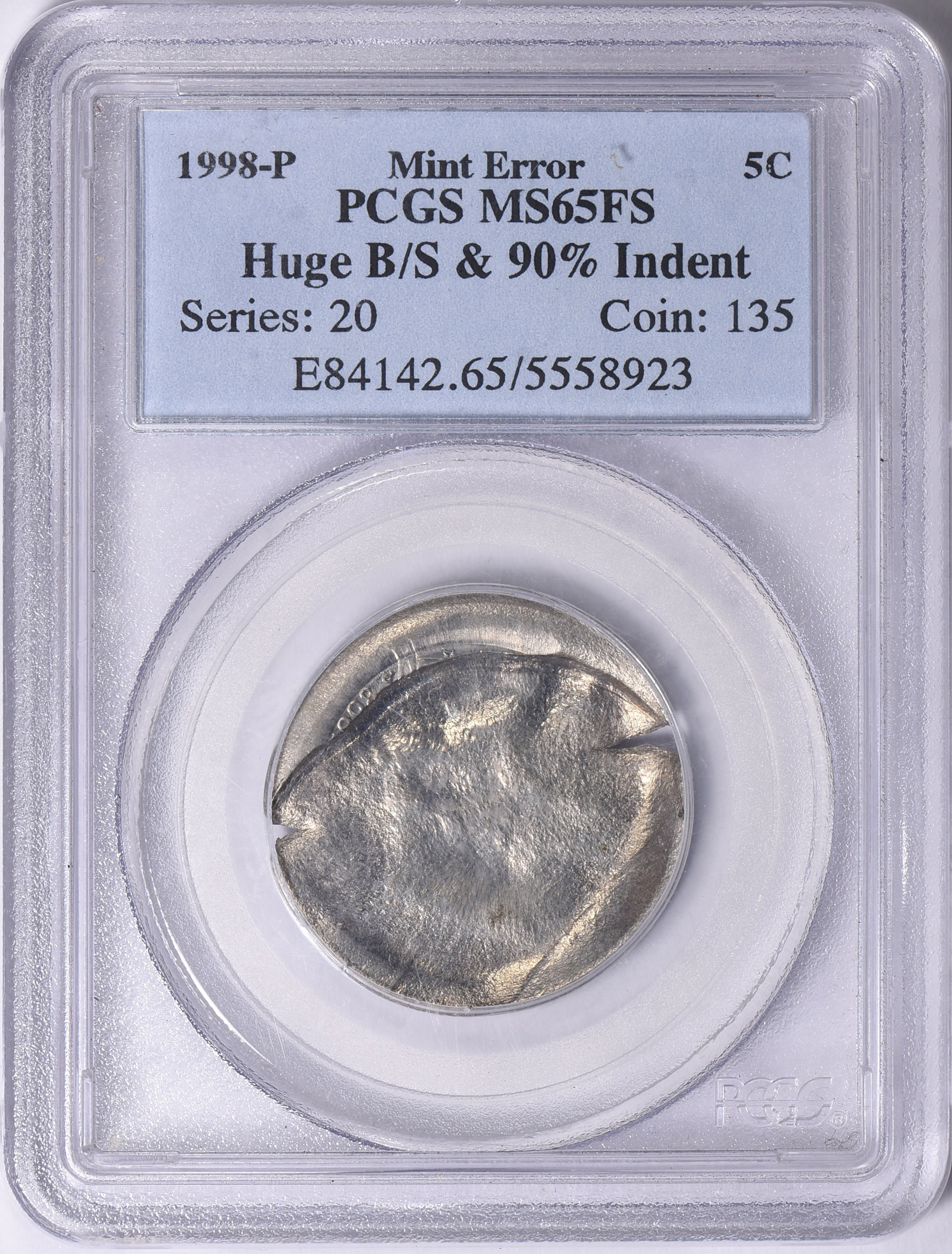 Mint Error 1998-P Jefferson Nickel Huge Broadstrike & 90% Indent PCGS ...