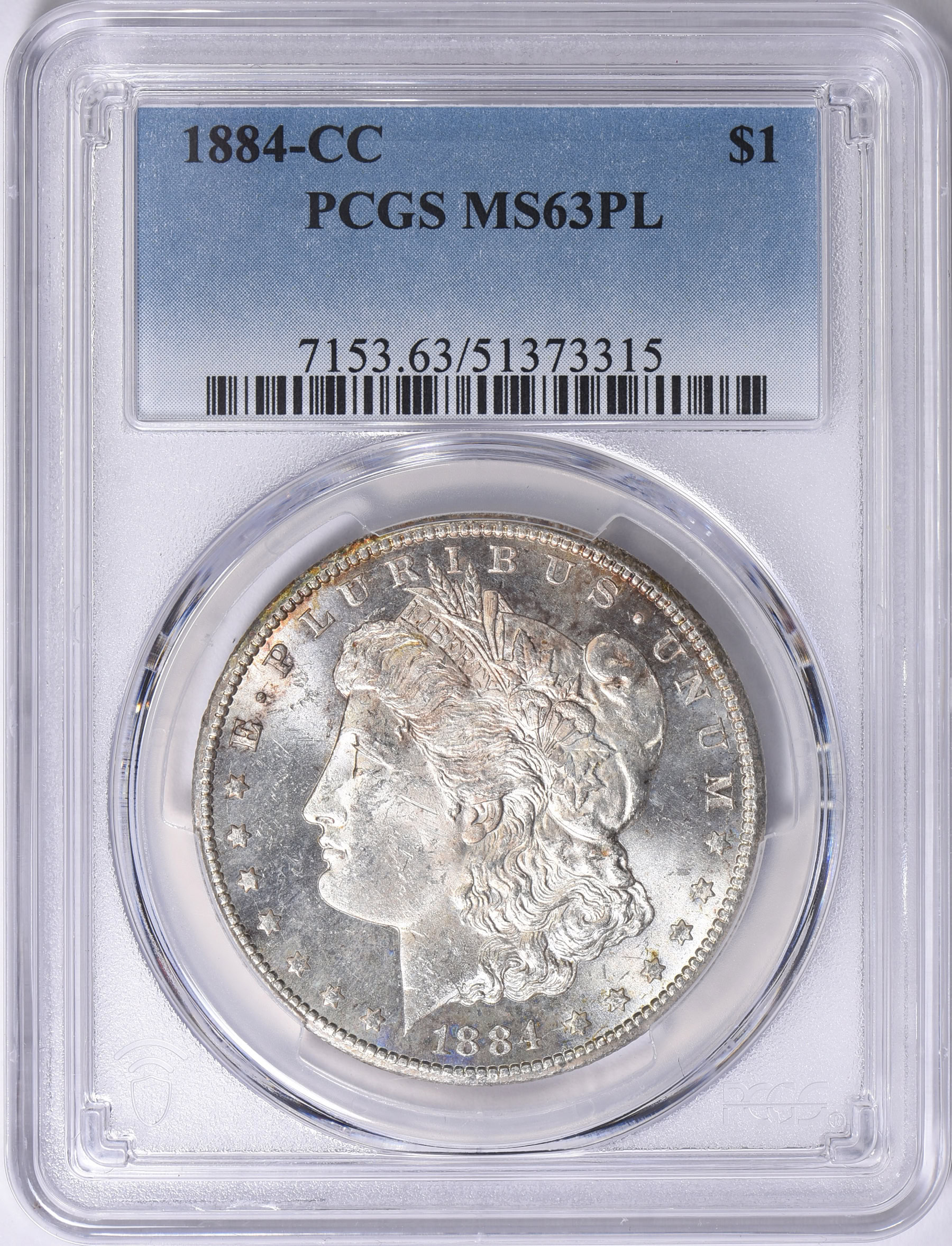 1884-CC Morgan Silver Dollar PCGS MS-63 PL (Toned) (Item 1781628) | GreatCollections Coin Auctions