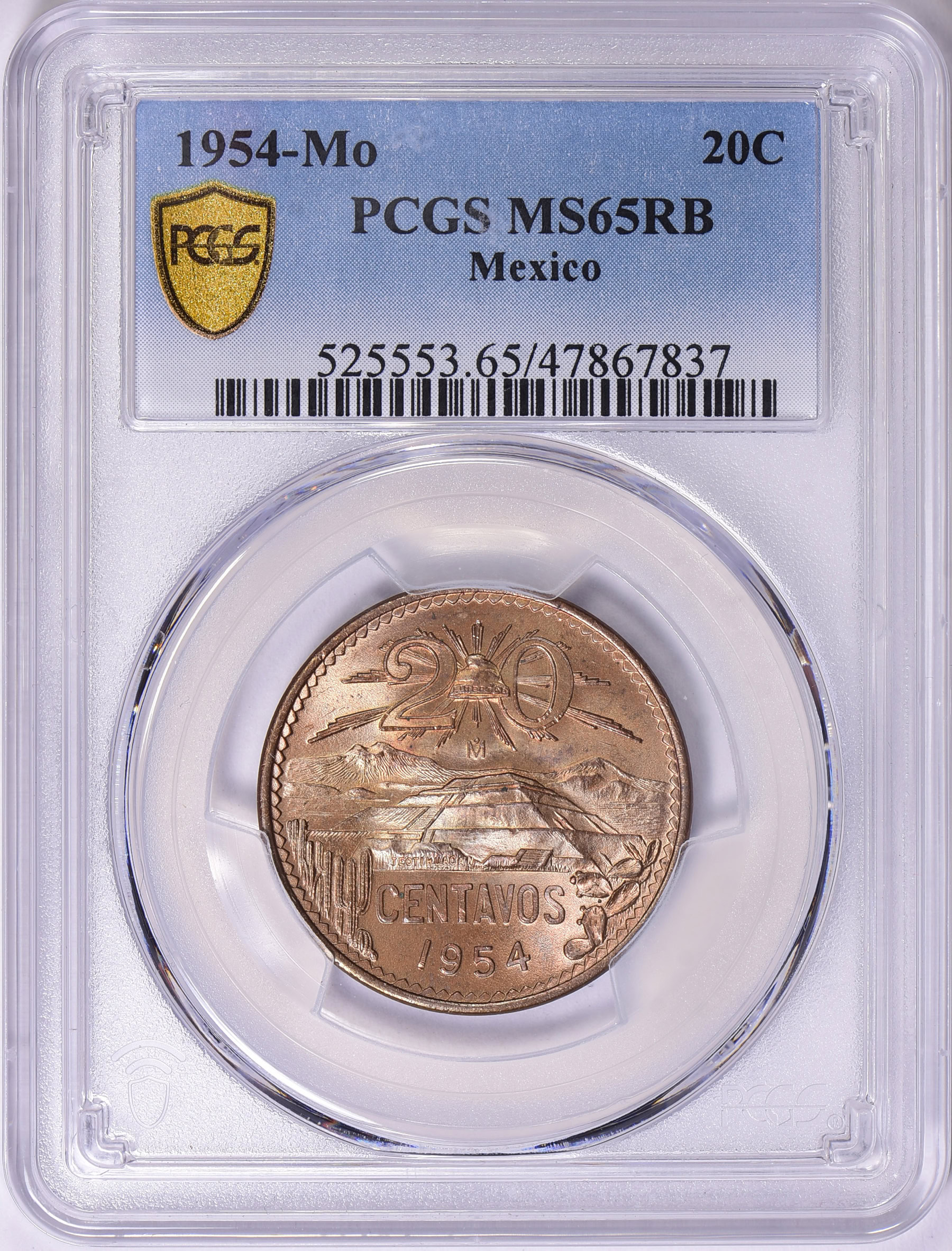 Mexico 1954-Mo 20 Centavos KM-439 PCGS MS-65 RB (Item 1781776 ...