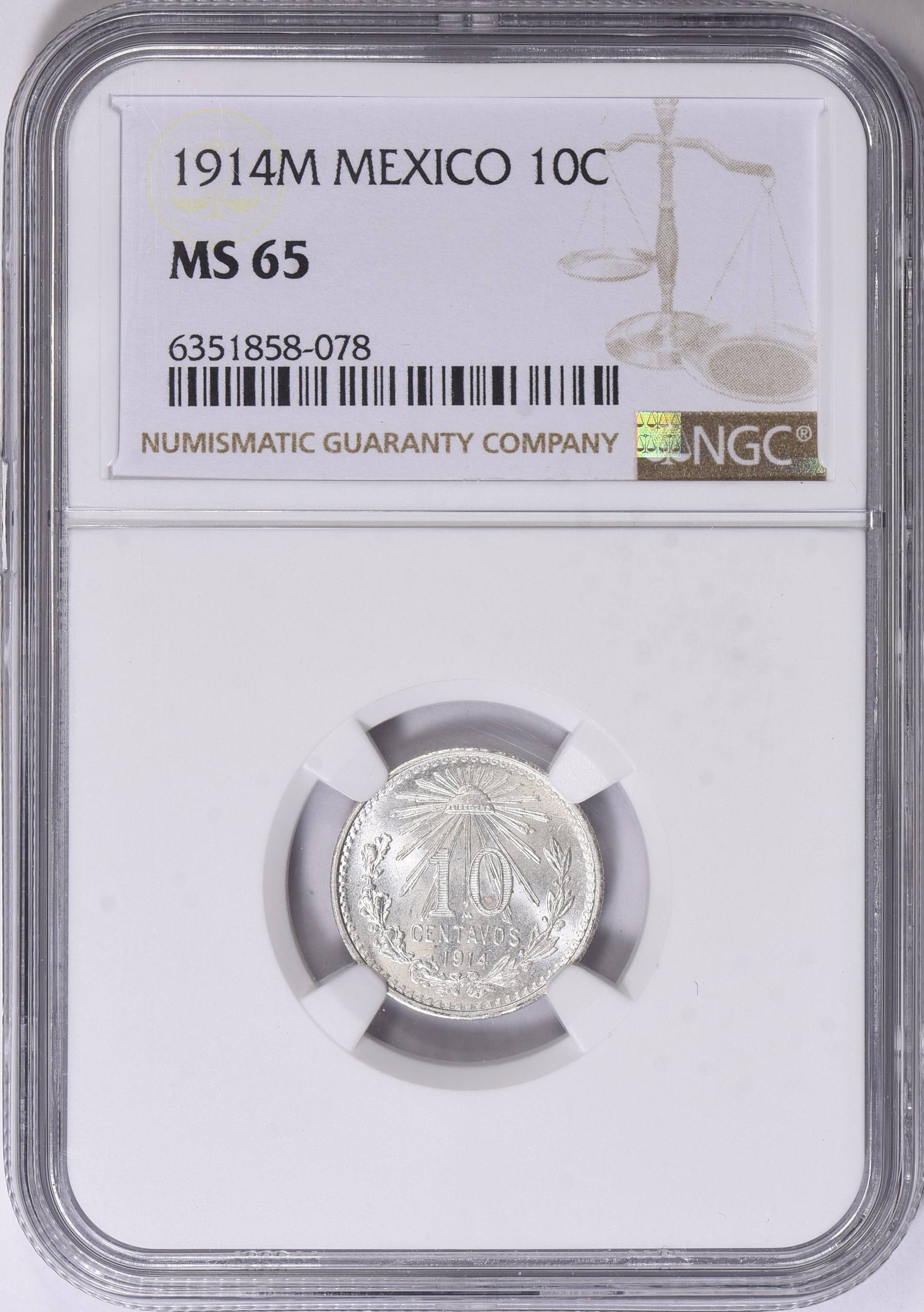 Mexico 1914-M Silver 10 Centavos KM-428 NGC MS-65 (Item 1781818 ...