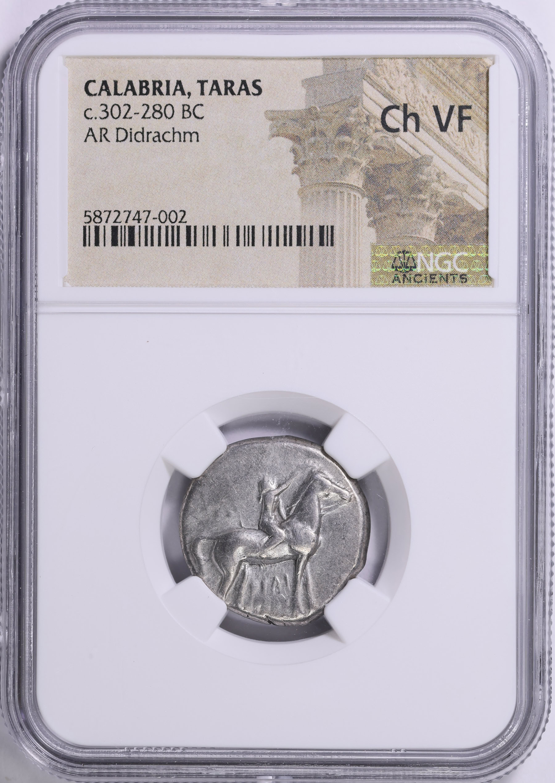 Ancient Calabria, Taras c.302-280 B.C. AR Didrachm NGC Ch VF | Cert ...