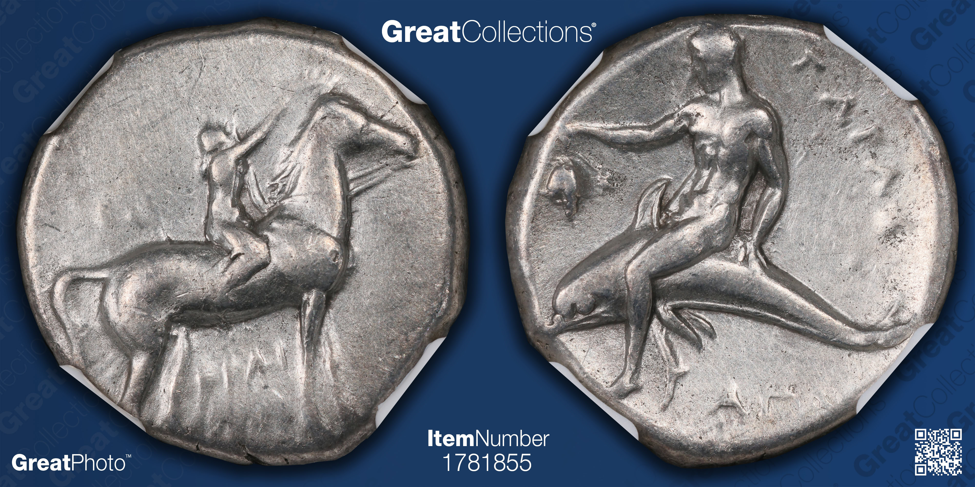 Ancient Calabria, Taras c.302-280 B.C. AR Didrachm NGC Ch VF | Cert ...