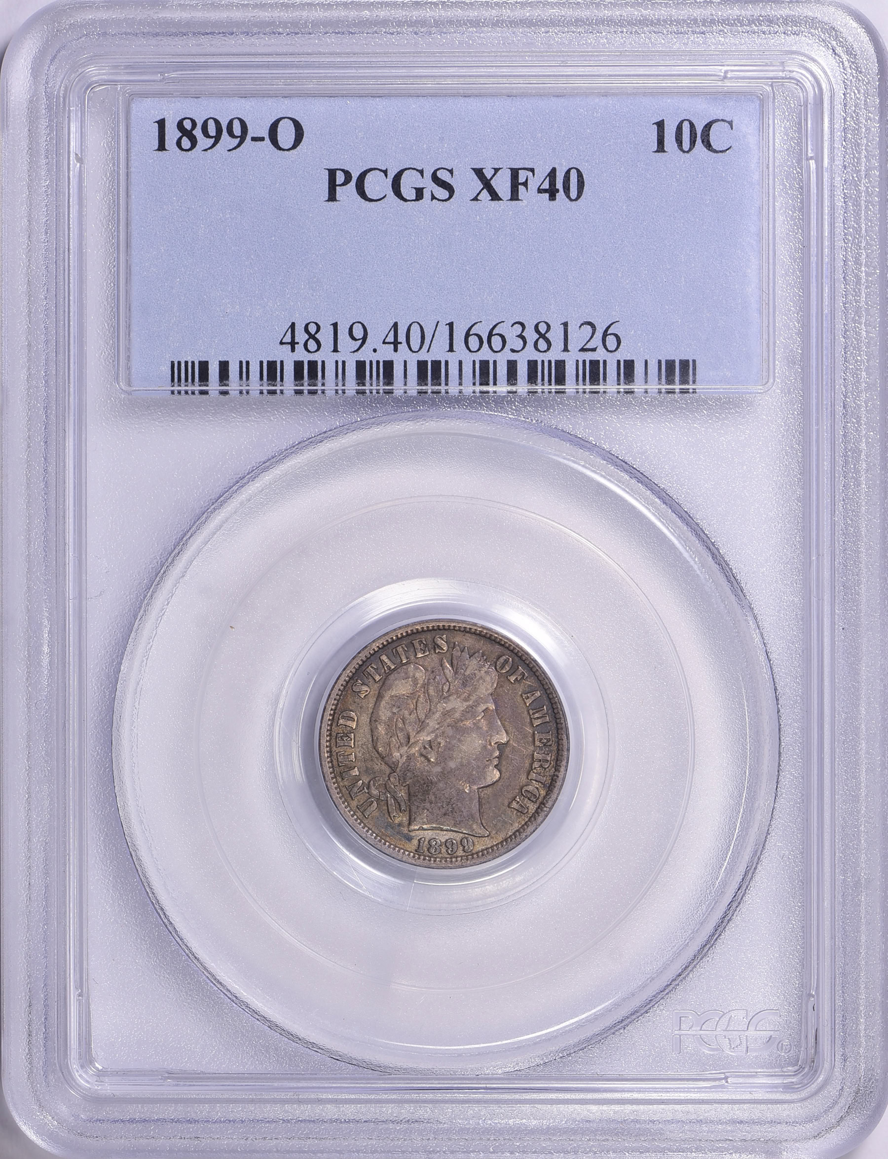 1899-O Barber Dime PCGS XF-40 (Item 1781968) | GreatCollections Coin Auctions