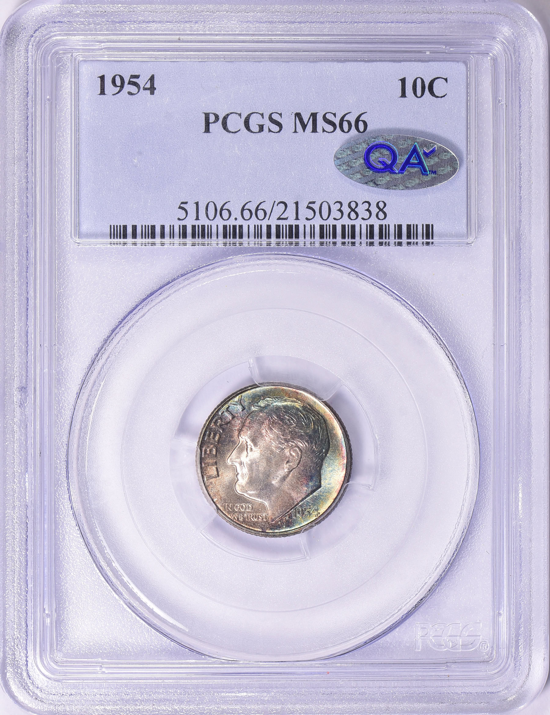 1954 Roosevelt Dime PCGS MS-66 (QA) (Toned) (Item 1781970 ...