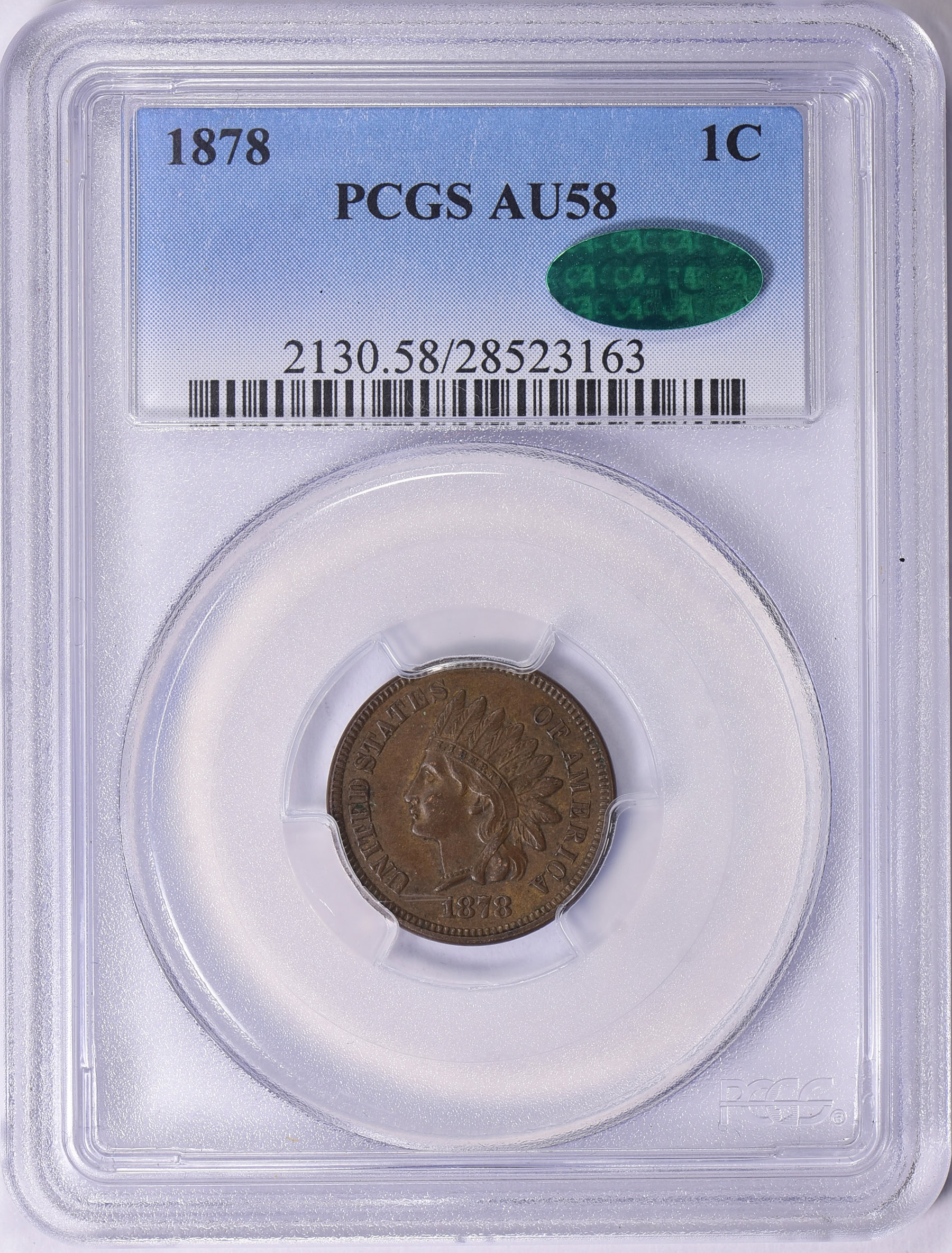 1878 Indian Cent PCGS AU-58 BN (CAC Green) (Item 1781976) | GreatCollections Coin Auctions