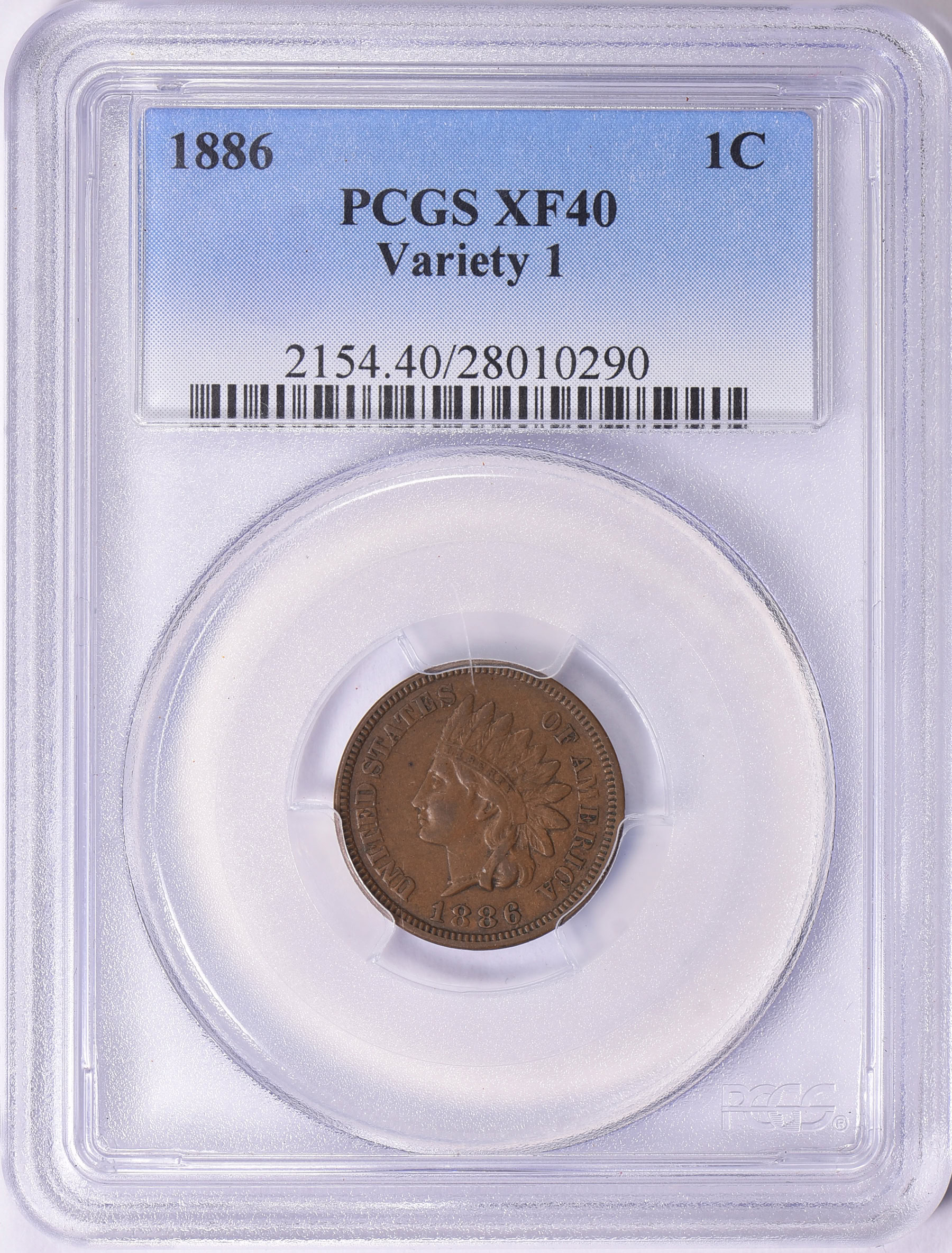1886 Indian Cent Variety 1 PCGS XF-40 BN (Item 1781984) | GreatCollections Coin Auctions