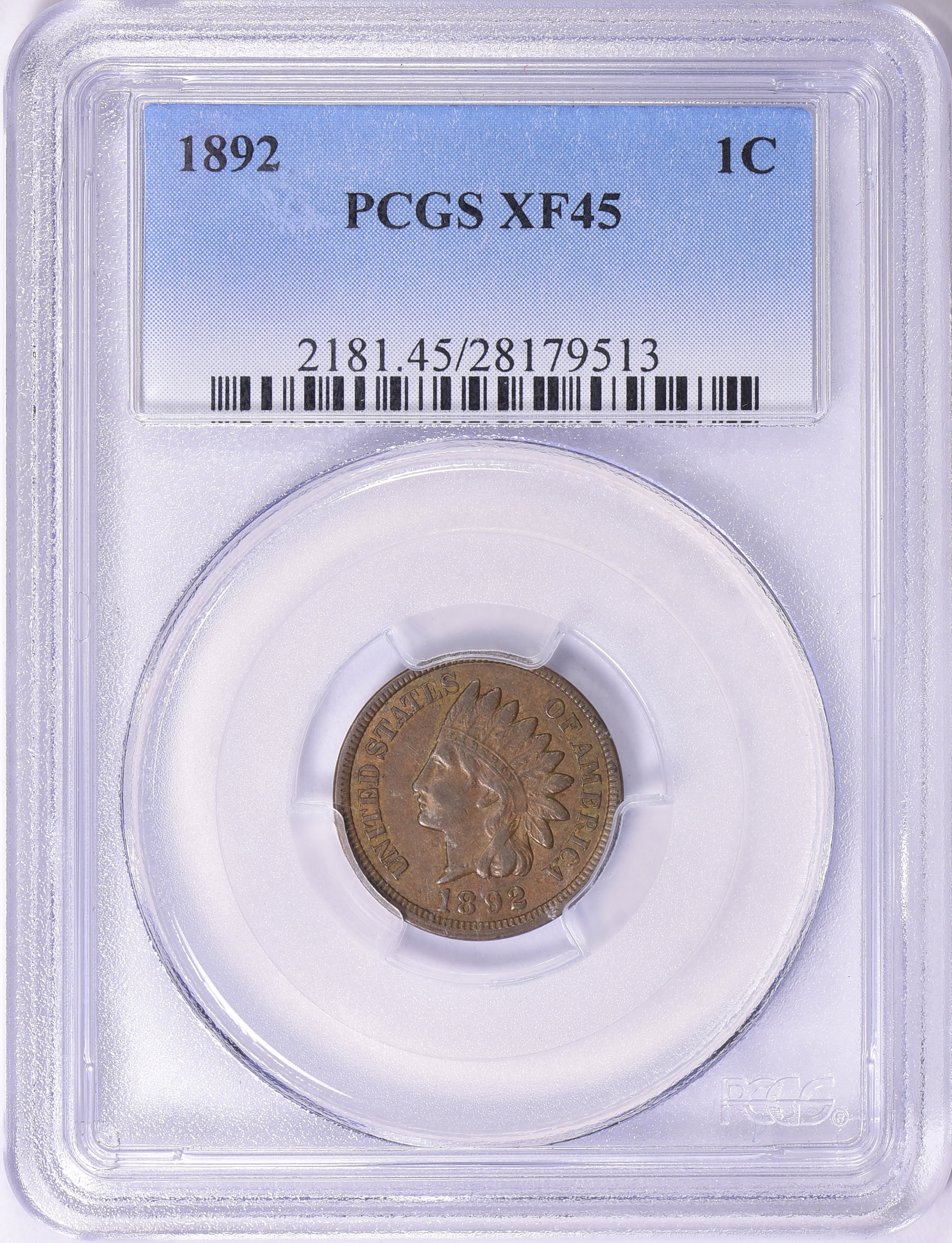 1892 Indian Cent PCGS XF-45 BN (Item 1781989) | GreatCollections Coin Auctions