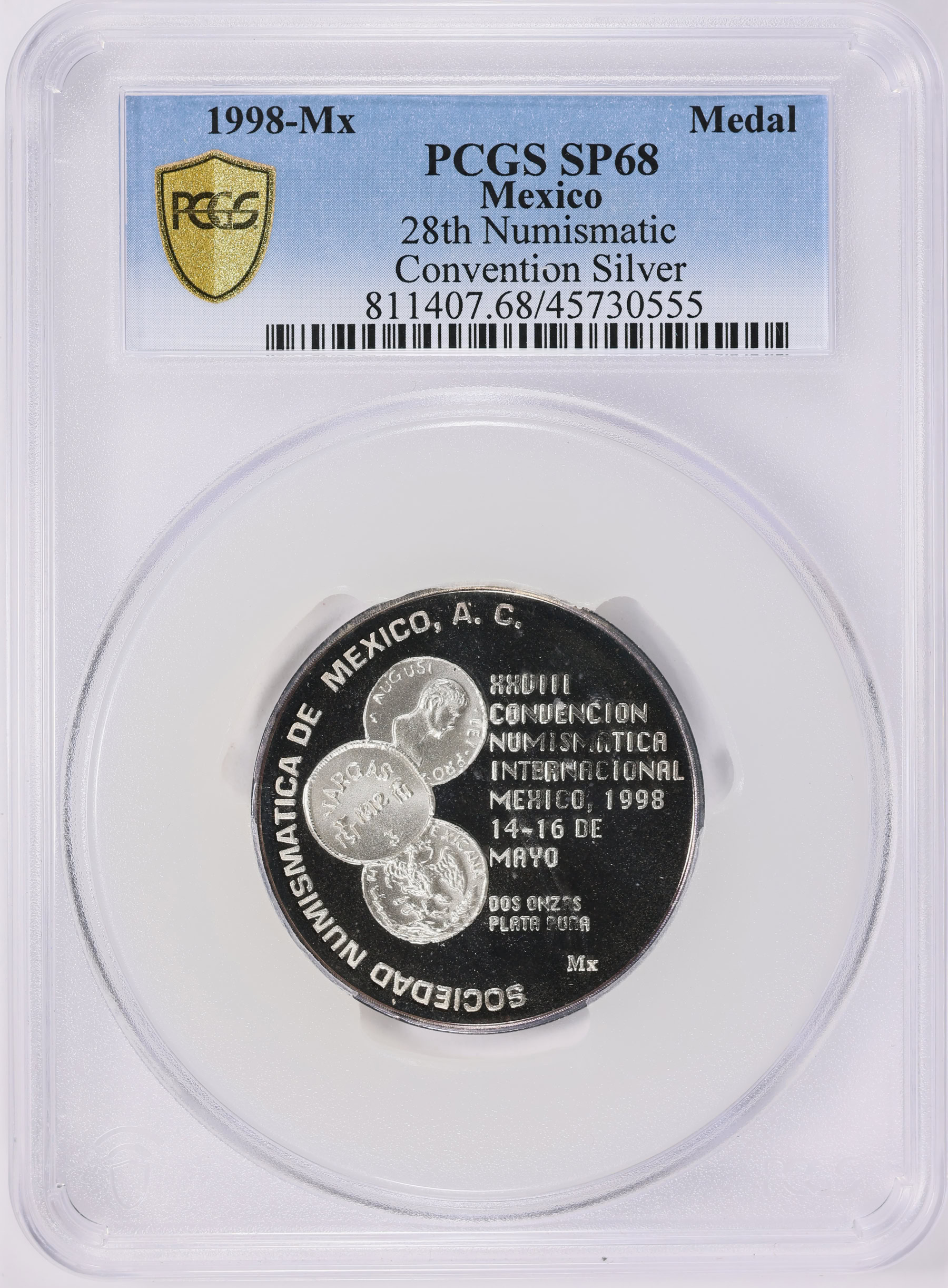 Mexico 1998-Mx Silver 48mm 28th International Numismatic Convention ...