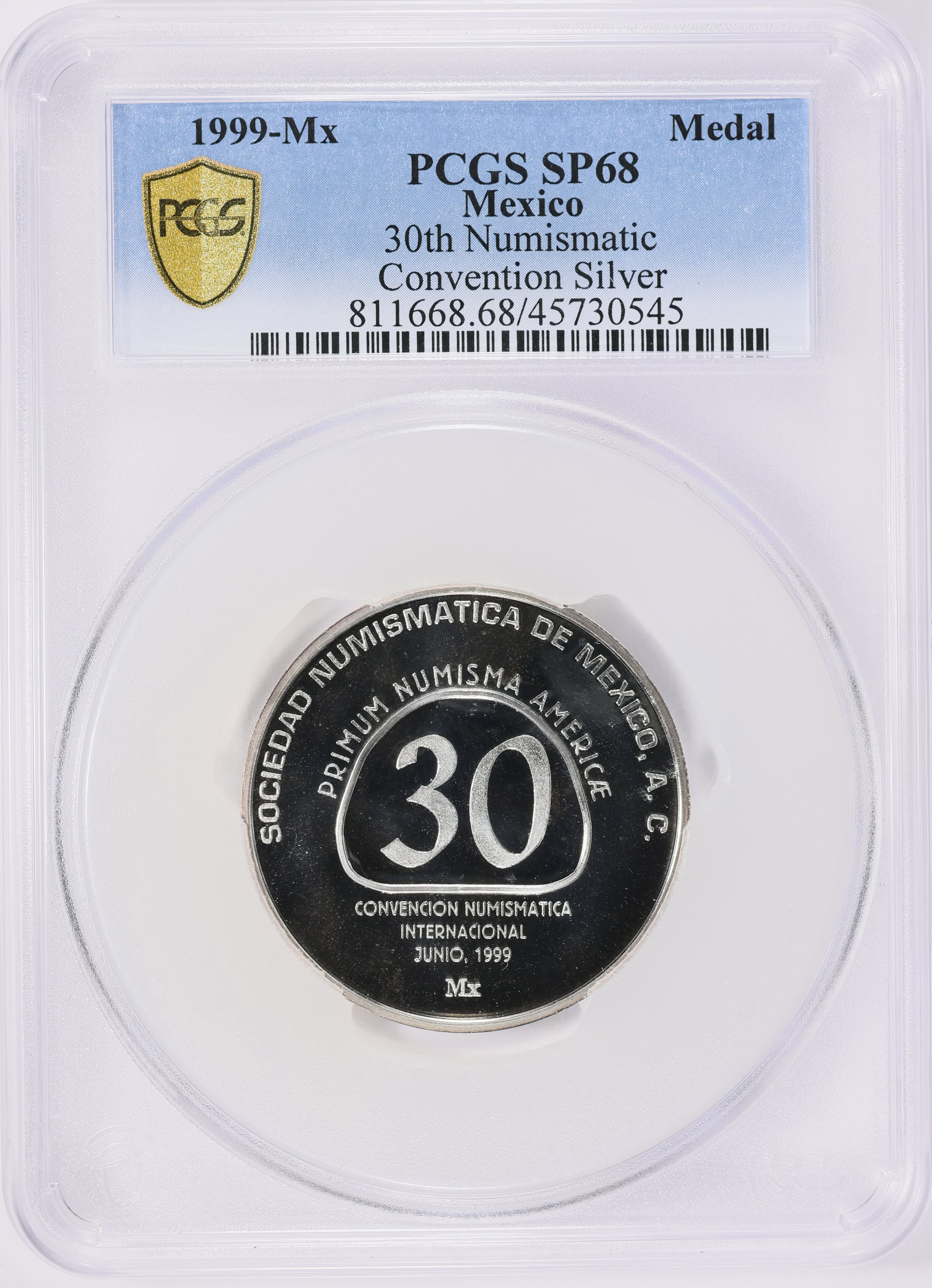 Mexico 1999-Mx Silver 48mm 30th International Numismatic Convention ...