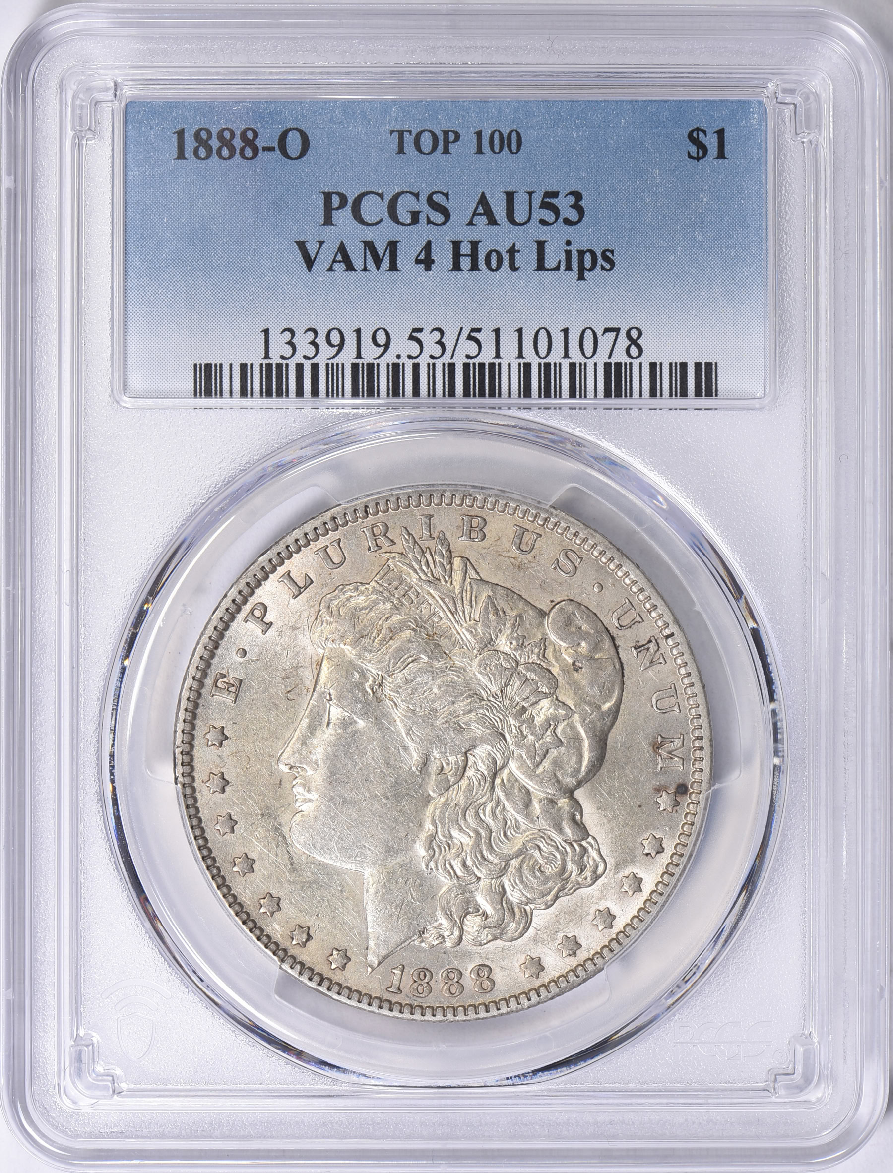 1888-O Morgan Silver Dollar Hot Lips VAM-4 Top 100 PCGS AU-53 (Item 1782044) | GreatCollections ...