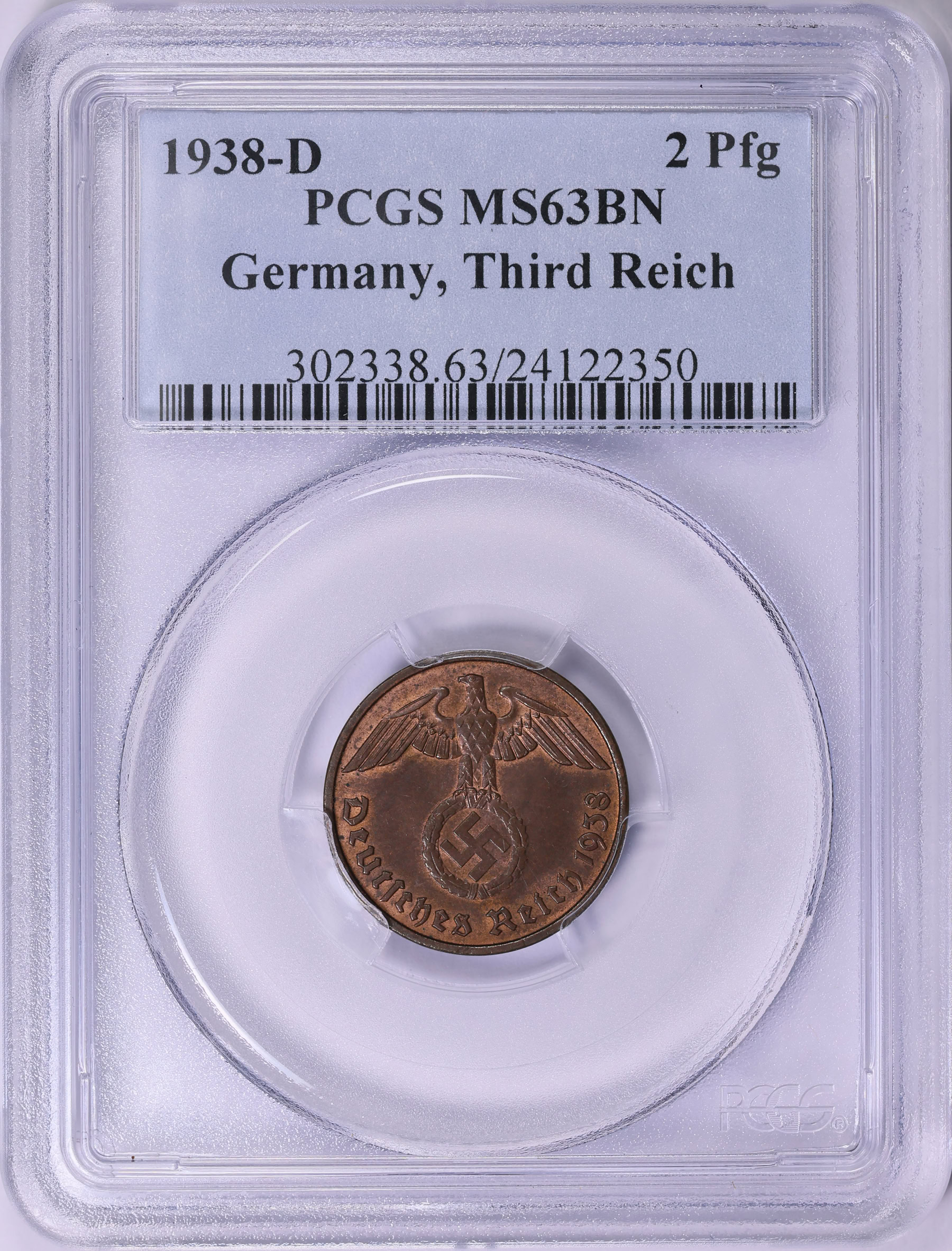 Germany 1938-D 2 Pfennig KM-90 PCGS MS-63 BN (Item 1782080 ...