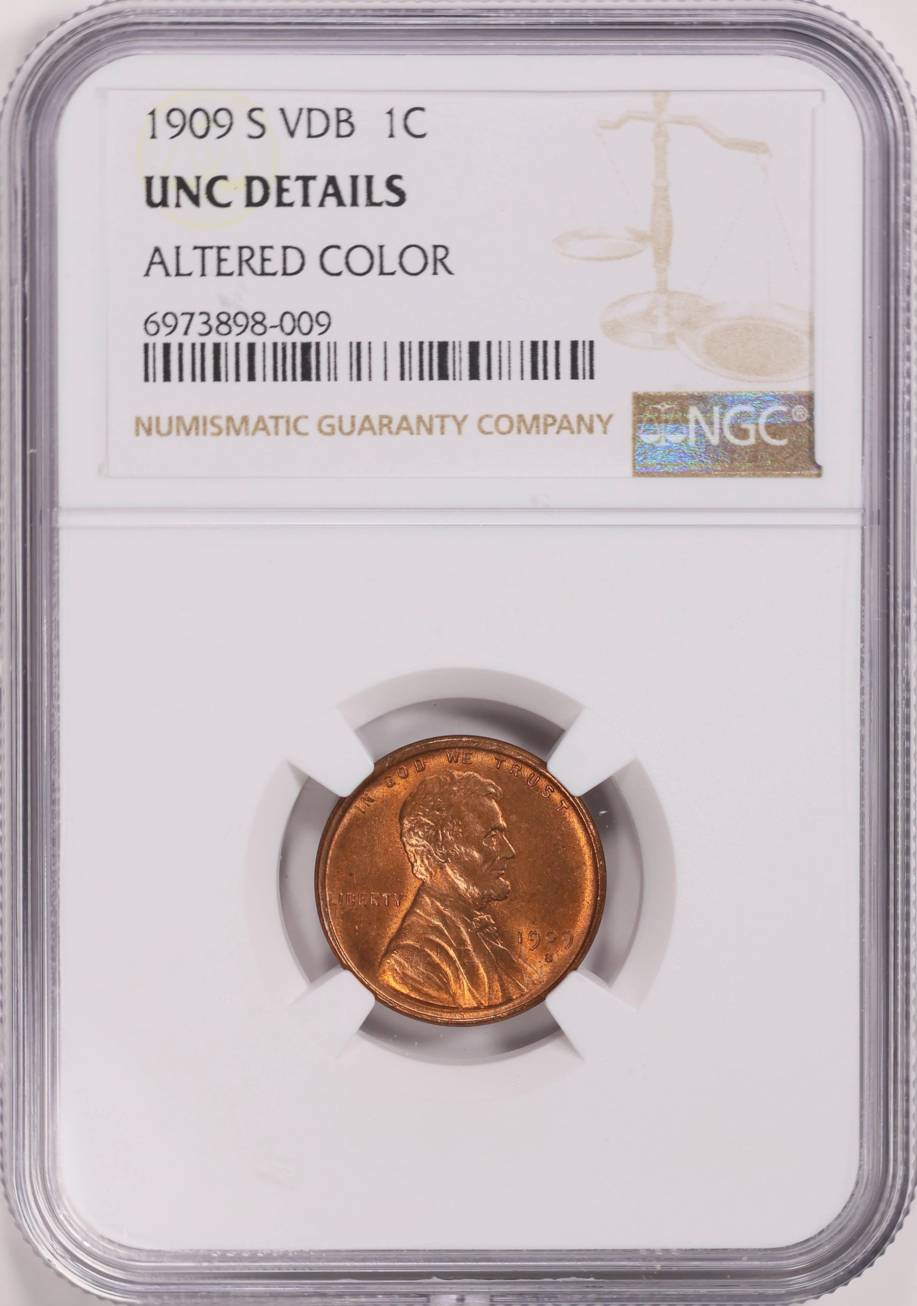 1909-S Lincoln Cent V.D.B. NGC Unc Details (Art. Toned) (Item 1782125 ...