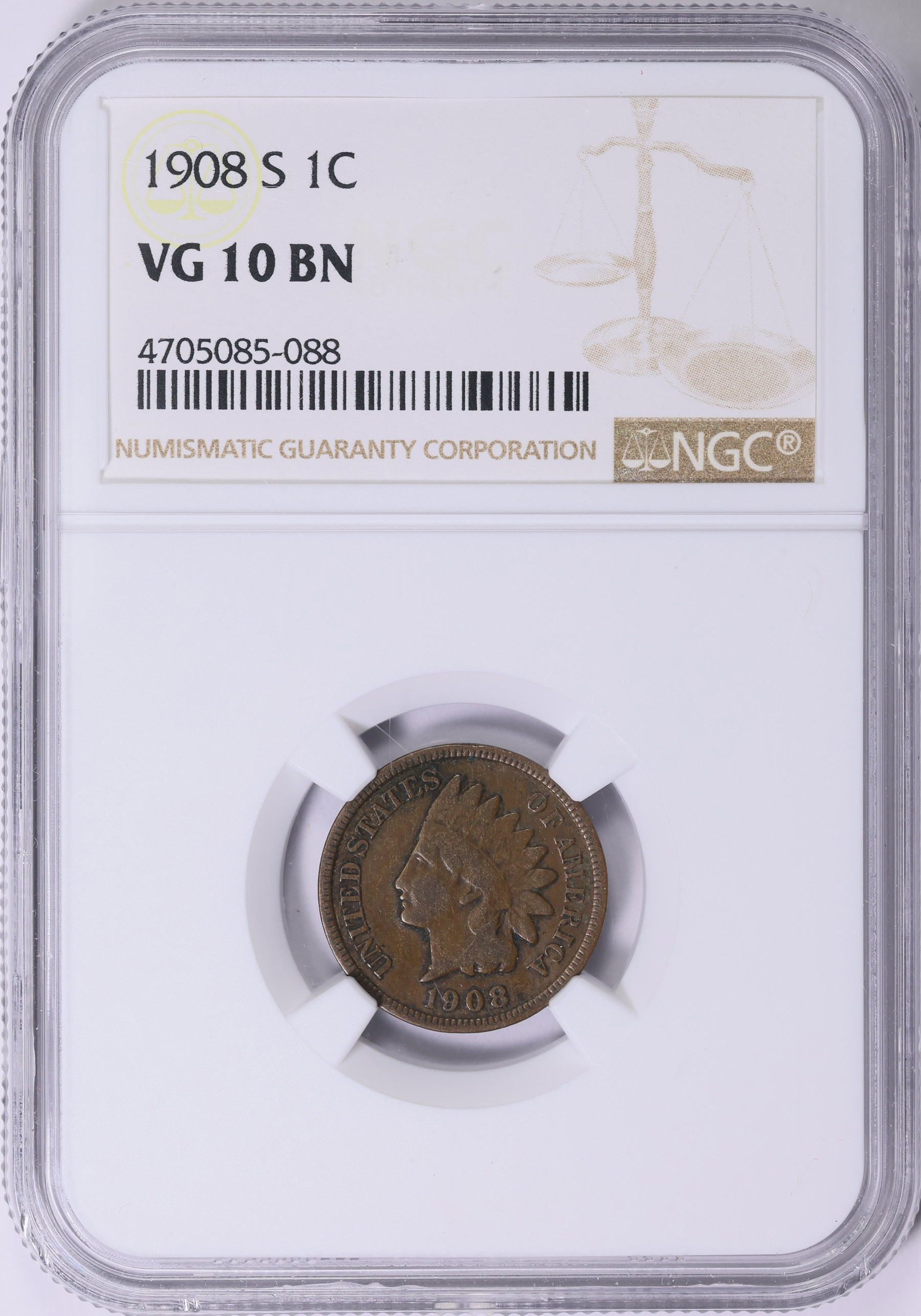 1908-S Indian Cent NGC VG-10 BN (Item 1782149) | GreatCollections Coin Auctions