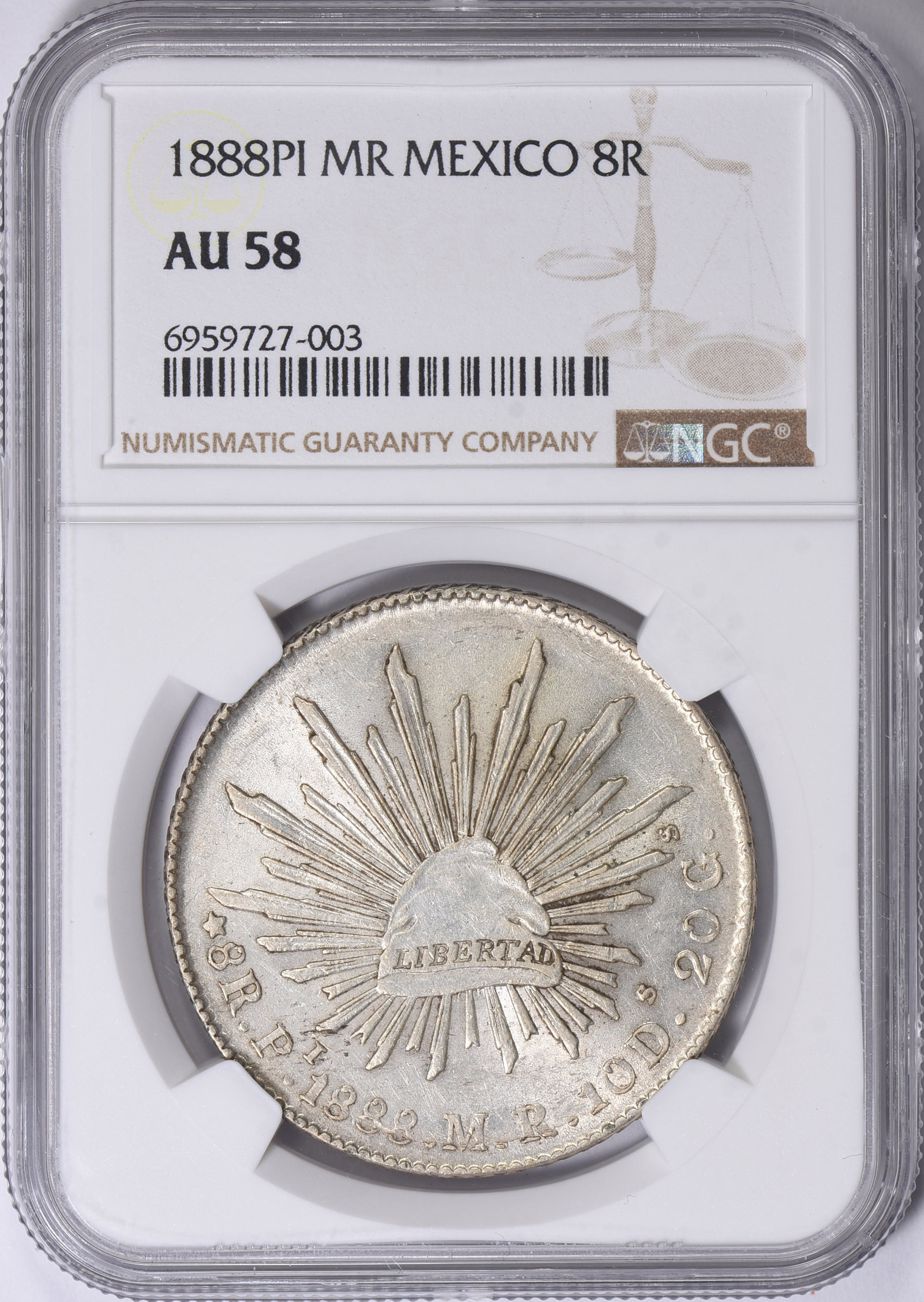 Mexico 1888-Pi MR Silver 8 Reales KM-377.12 NGC AU-58 (Item 1782262 ...