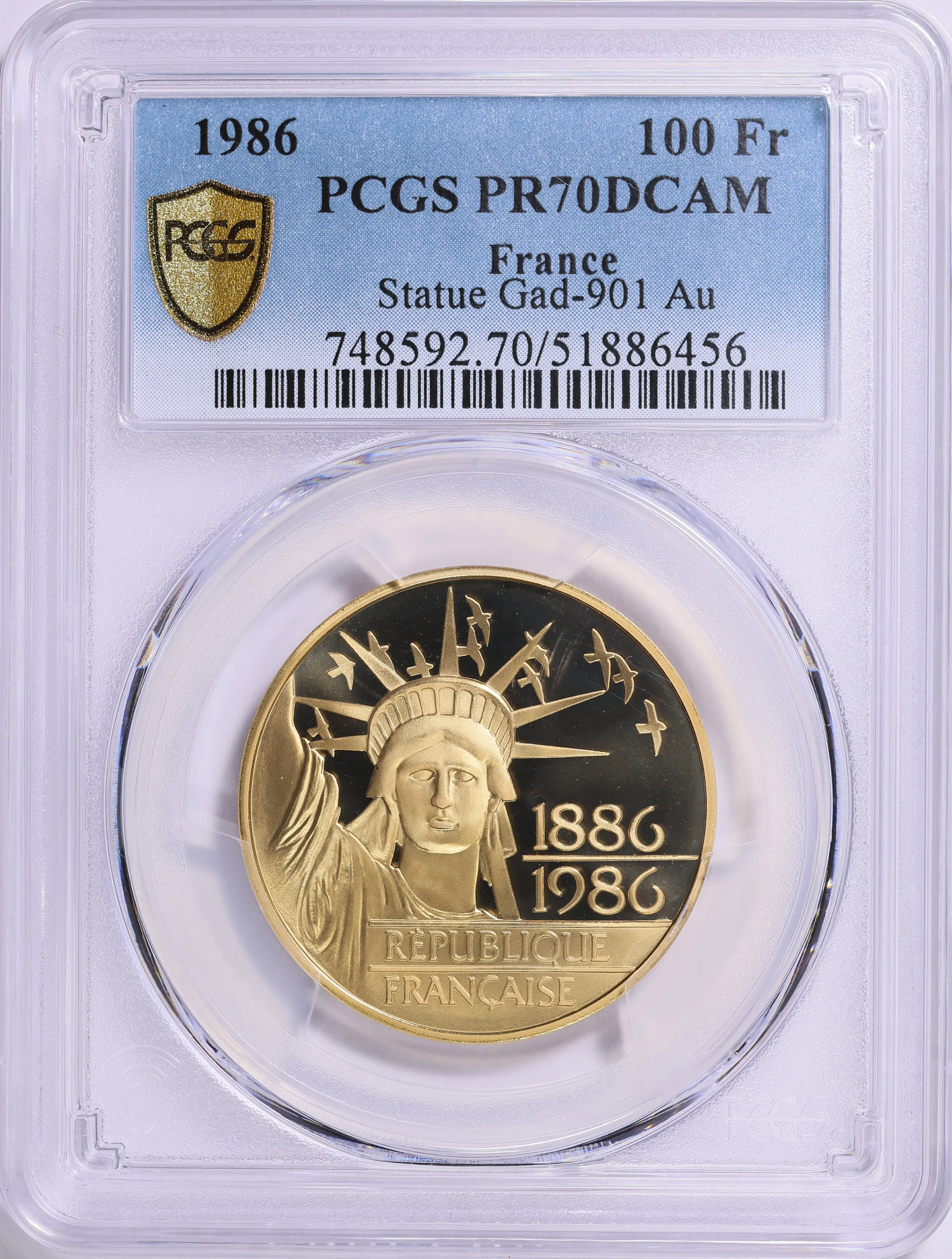 France 1986 Gold 100 Francs Statue of Liberty Centennial KM-960b PCGS ...
