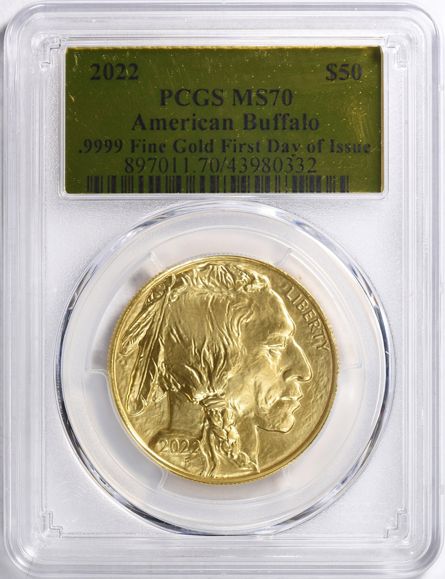 2022 $50 One-Ounce Gold American Buffalo First Day of Issue PCGS MS-70 (Gold Foil Label) (Item ...