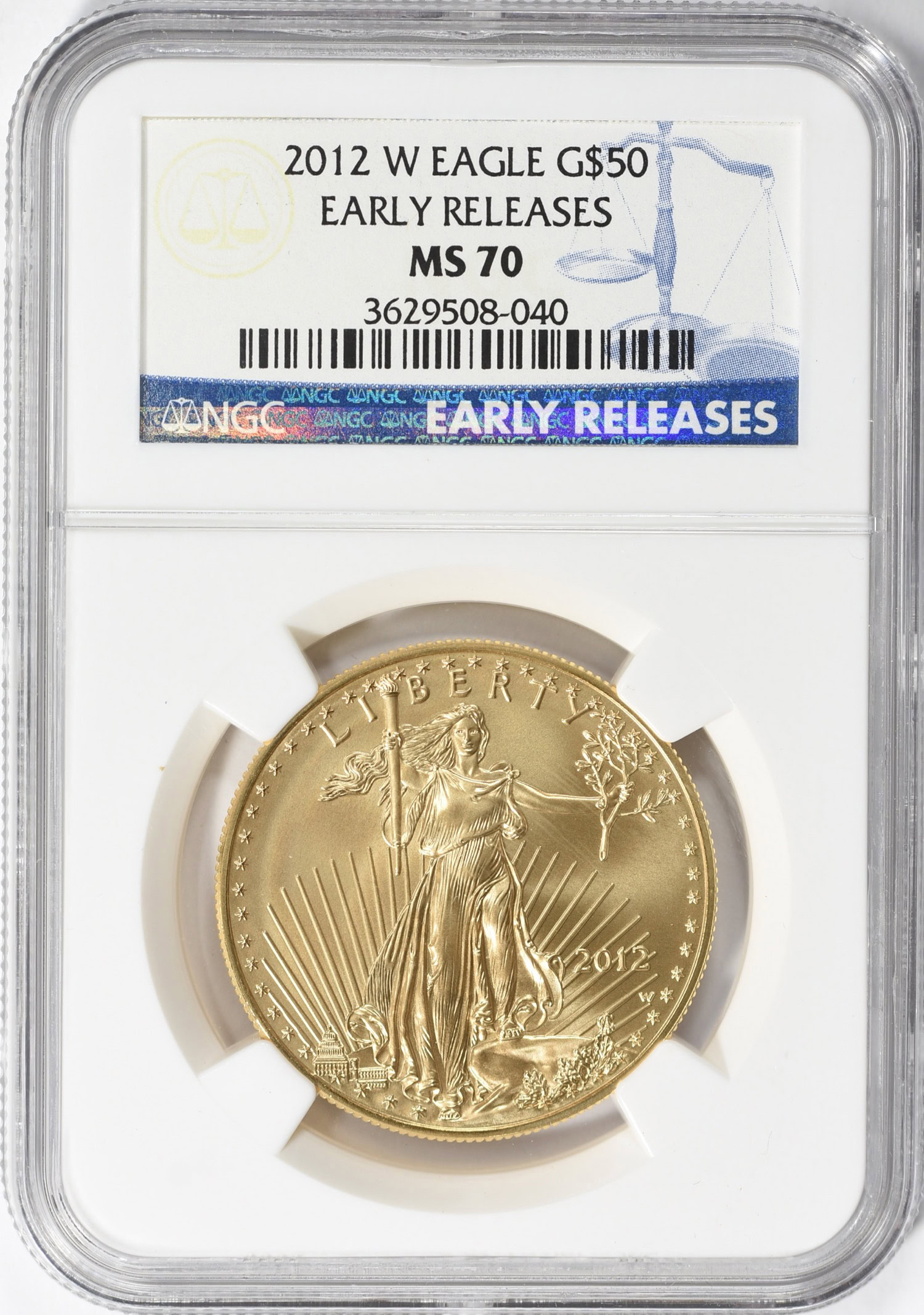 2012-W $50 One-Ounce Gold American Eagle Burnished Early Releases NGC MS-70 (Item 1782369 ...