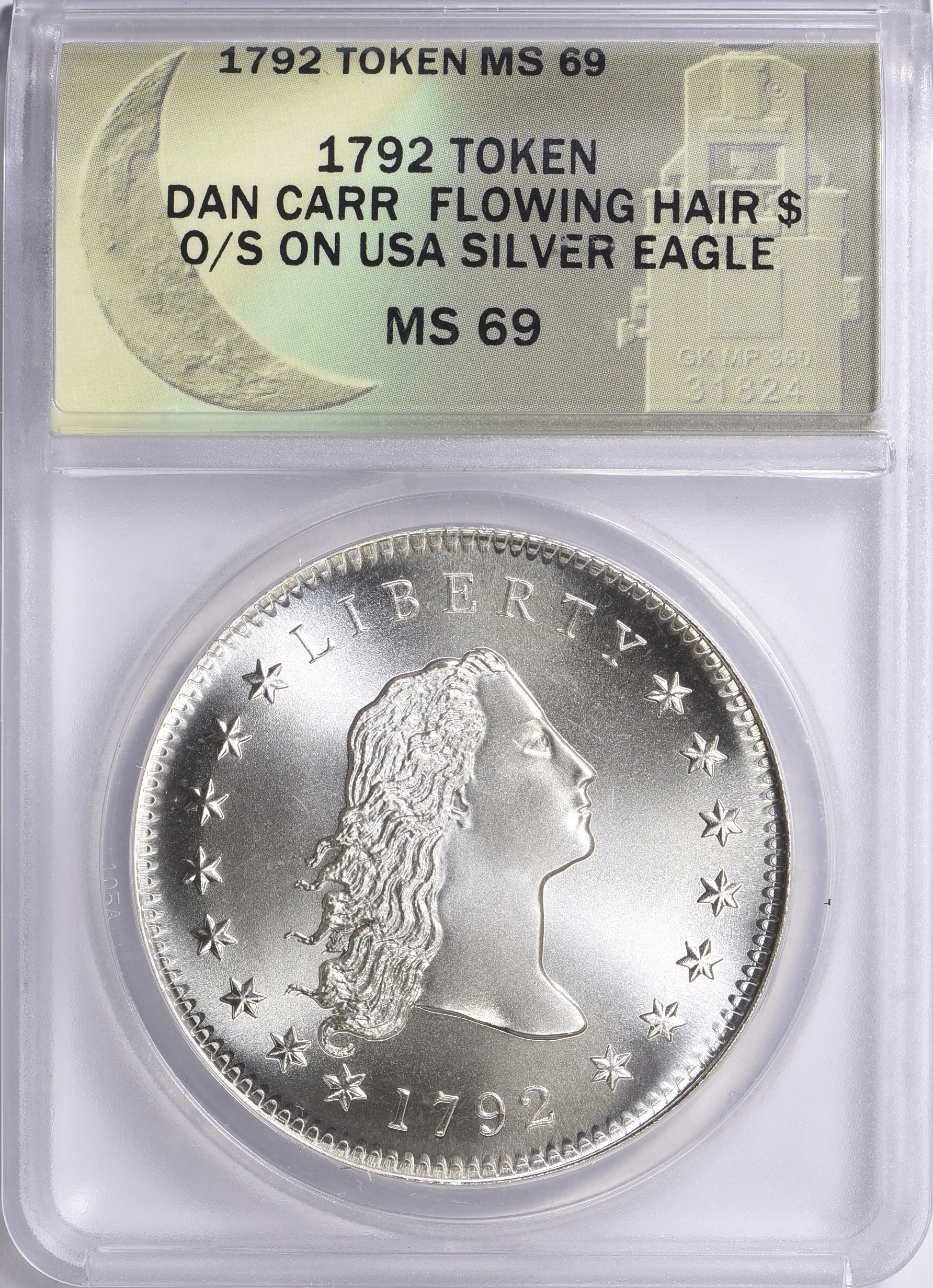 1792 Silver Flowing Hair Dollar Daniel Carr Token Overstruck on Silver ...