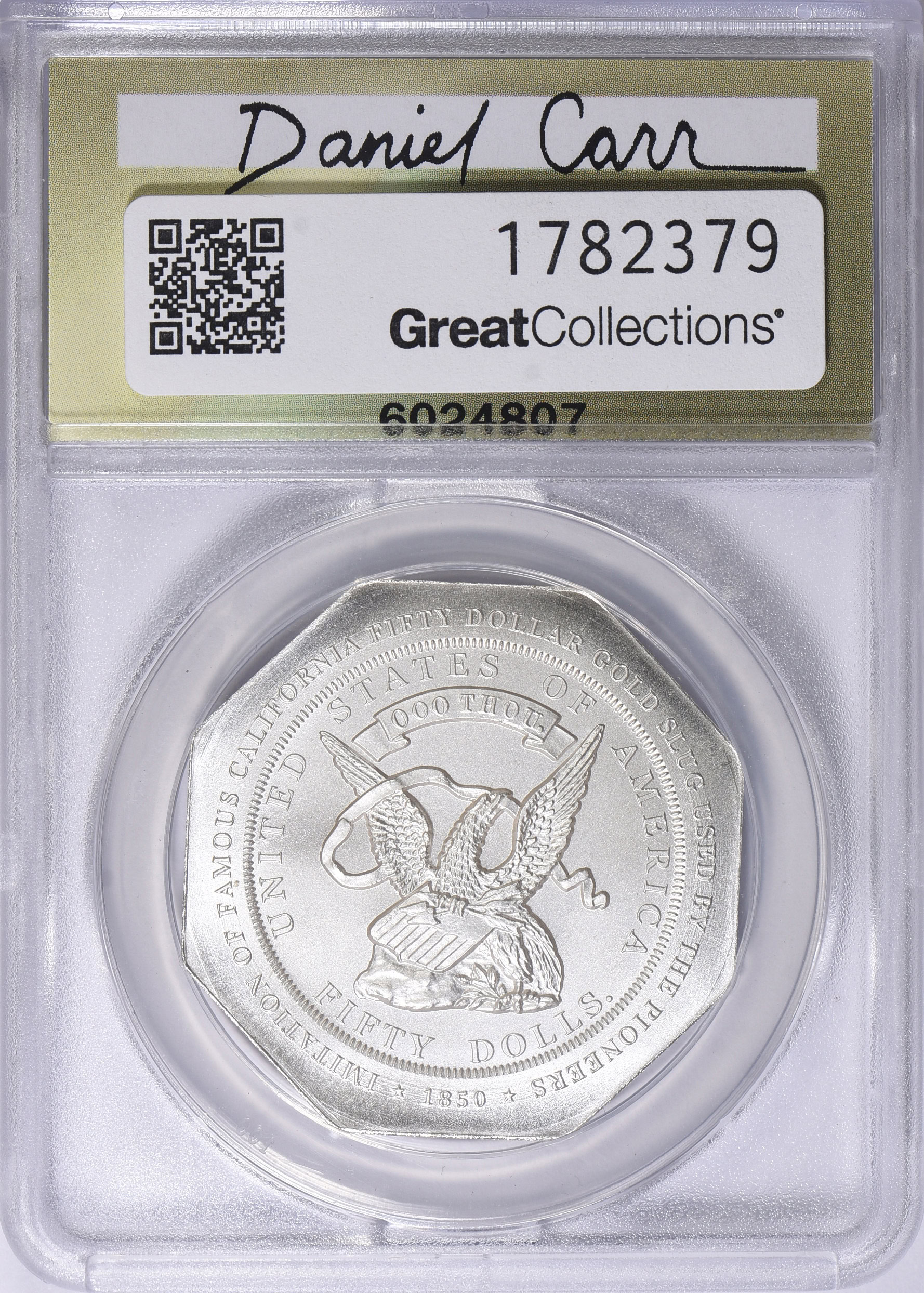 2017 Silver Clark Gruber Lesher $50 Daniel Carr Token ANACS MS-69 ...