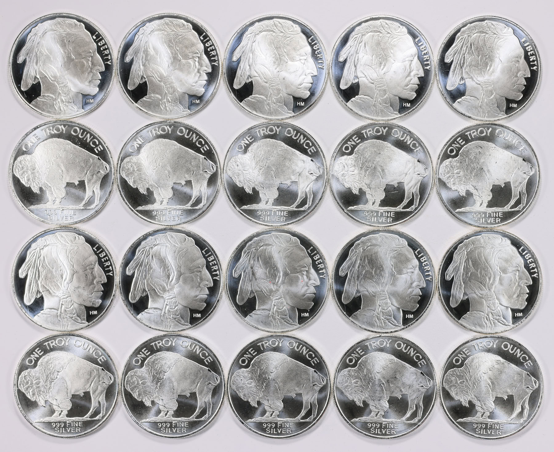 ND Silver 1oz Private Mint Indian - Buffalo Round Roll Uncertified (20 ...