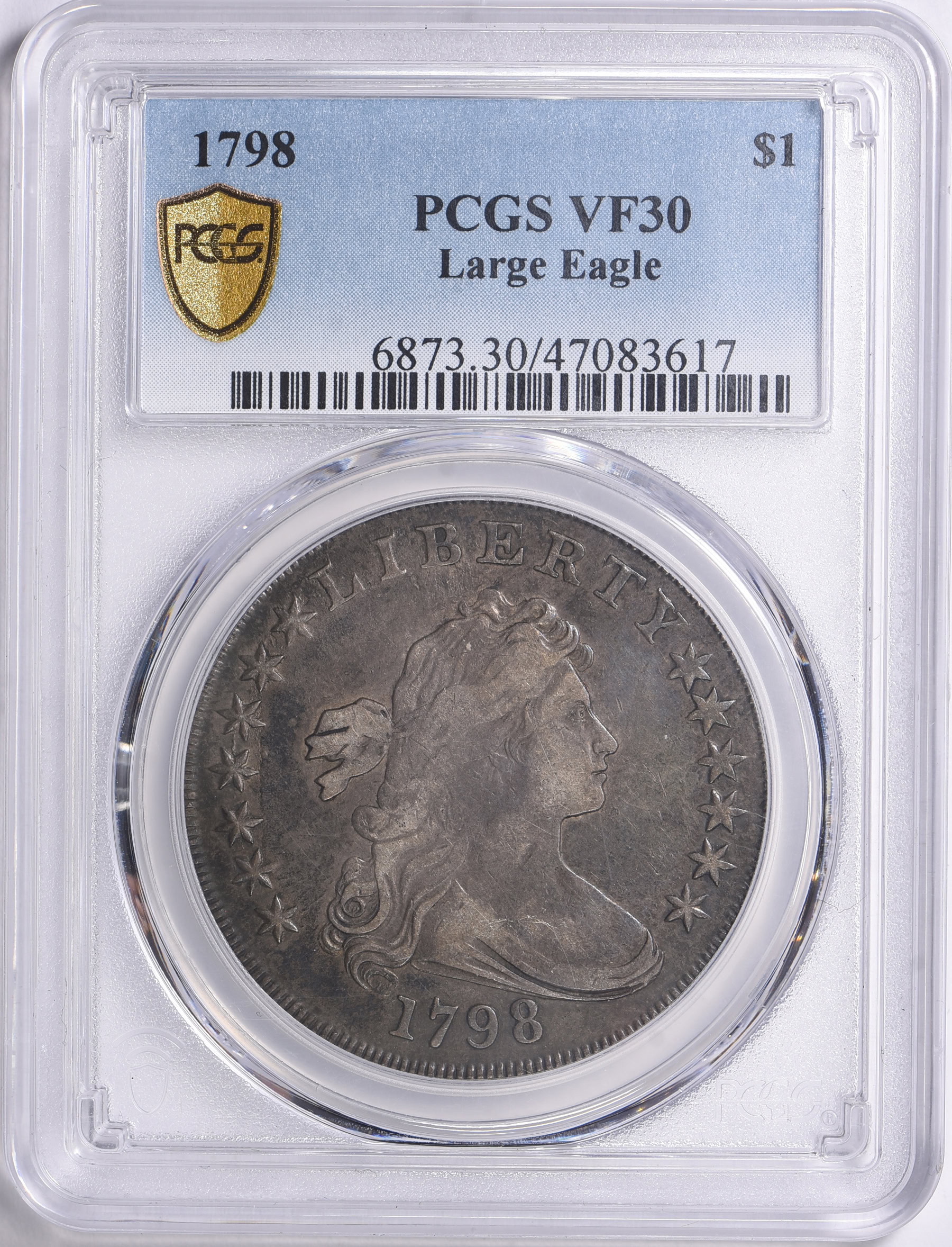 1798 Draped Bust Silver Dollar Large Eagle PCGS VF-30 (Item 1782568) | GreatCollections Coin ...