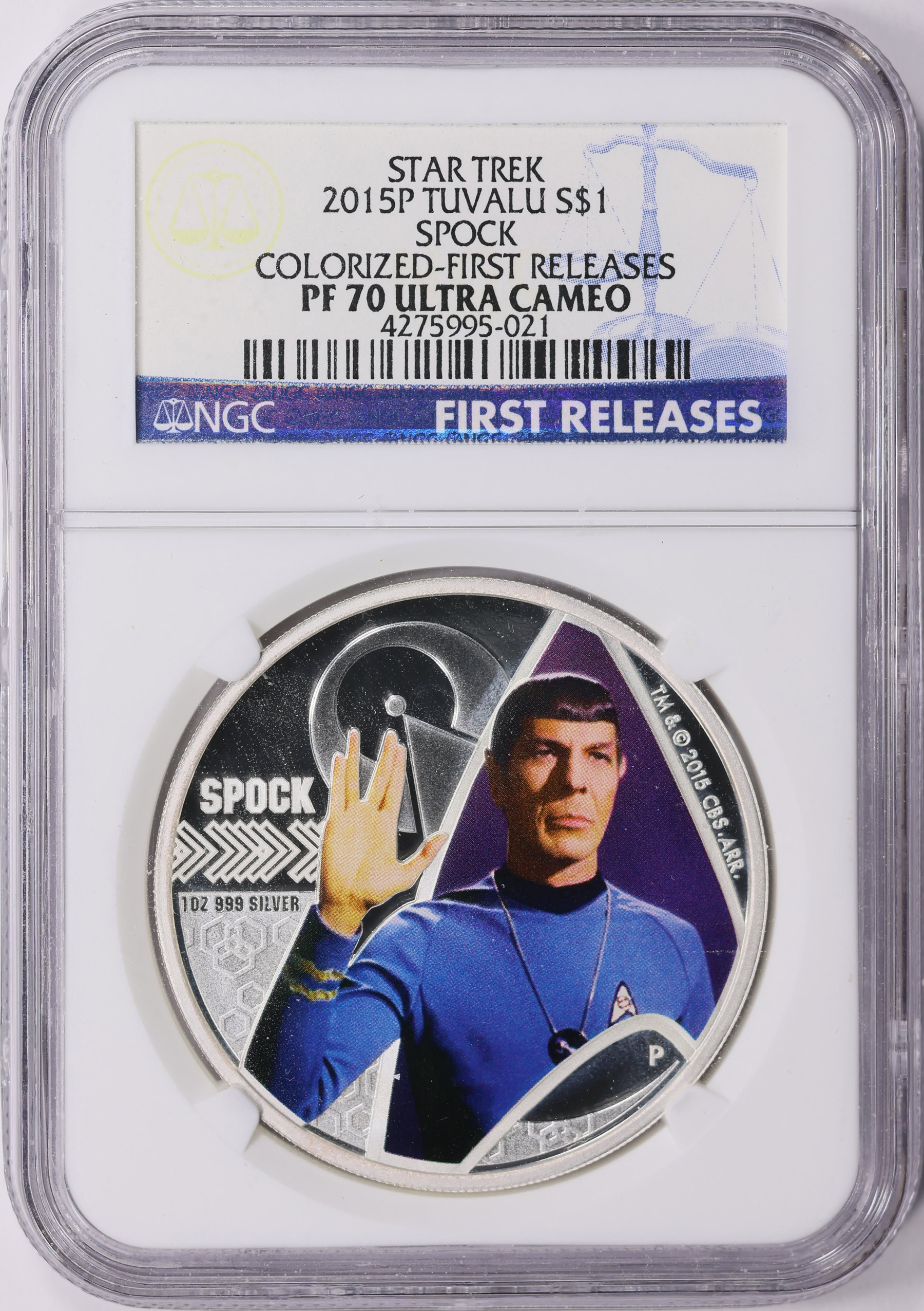 Tuvalu 2015-P Colorized Silver Dollar Star Trek First Officer Mr. Spock ...