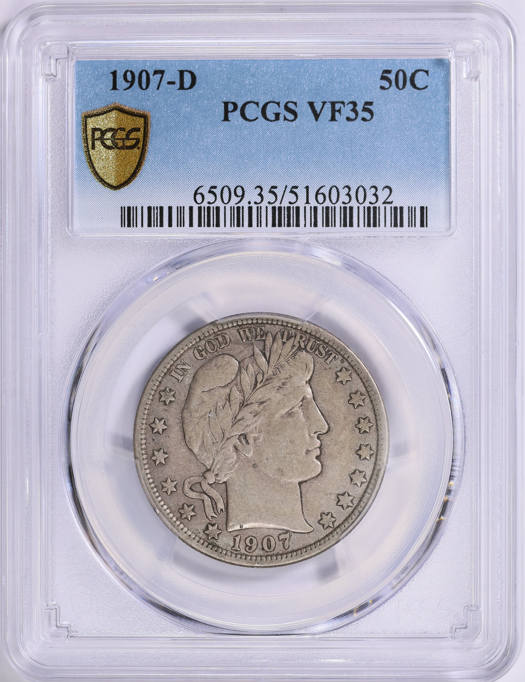 1907-D Barber Half Dollar PCGS VF-35 (Item 1782634) | GreatCollections Coin Auctions
