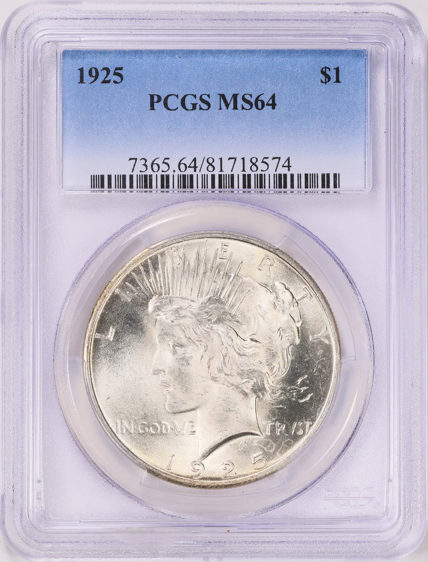 1925 Peace Silver Dollar PCGS MS-64 (Item 1782653) | GreatCollections ...