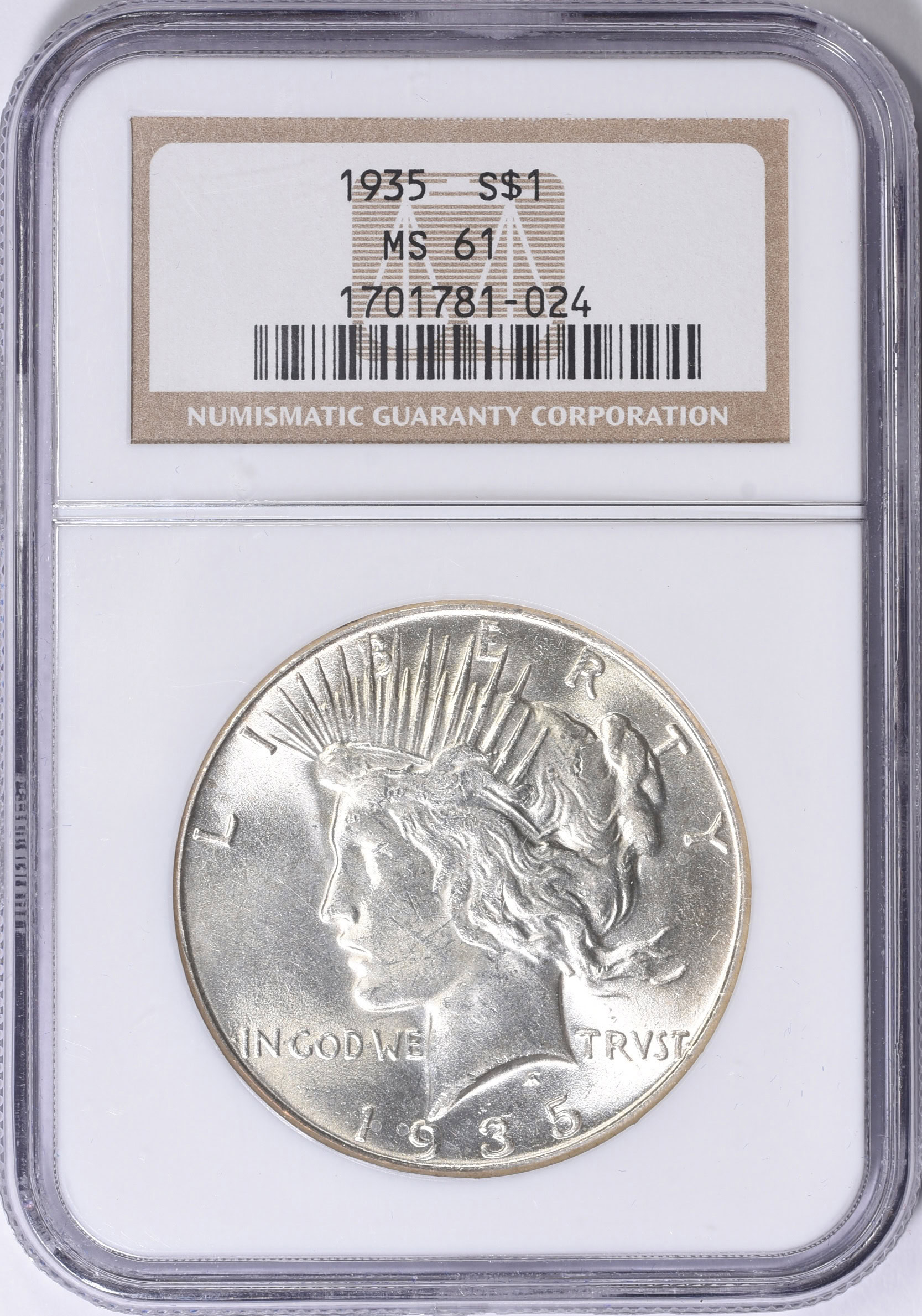 1935 Peace Silver Dollar NGC MS-61 (Item 1782668) | GreatCollections ...